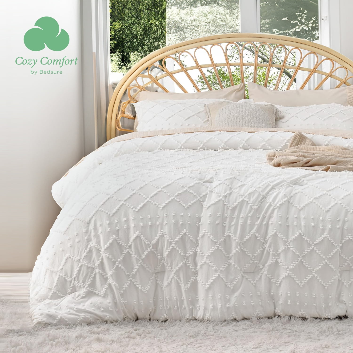 Cozy Comfort Queen Comforter Set - White Comforter, Boho Tufted Shabby ...