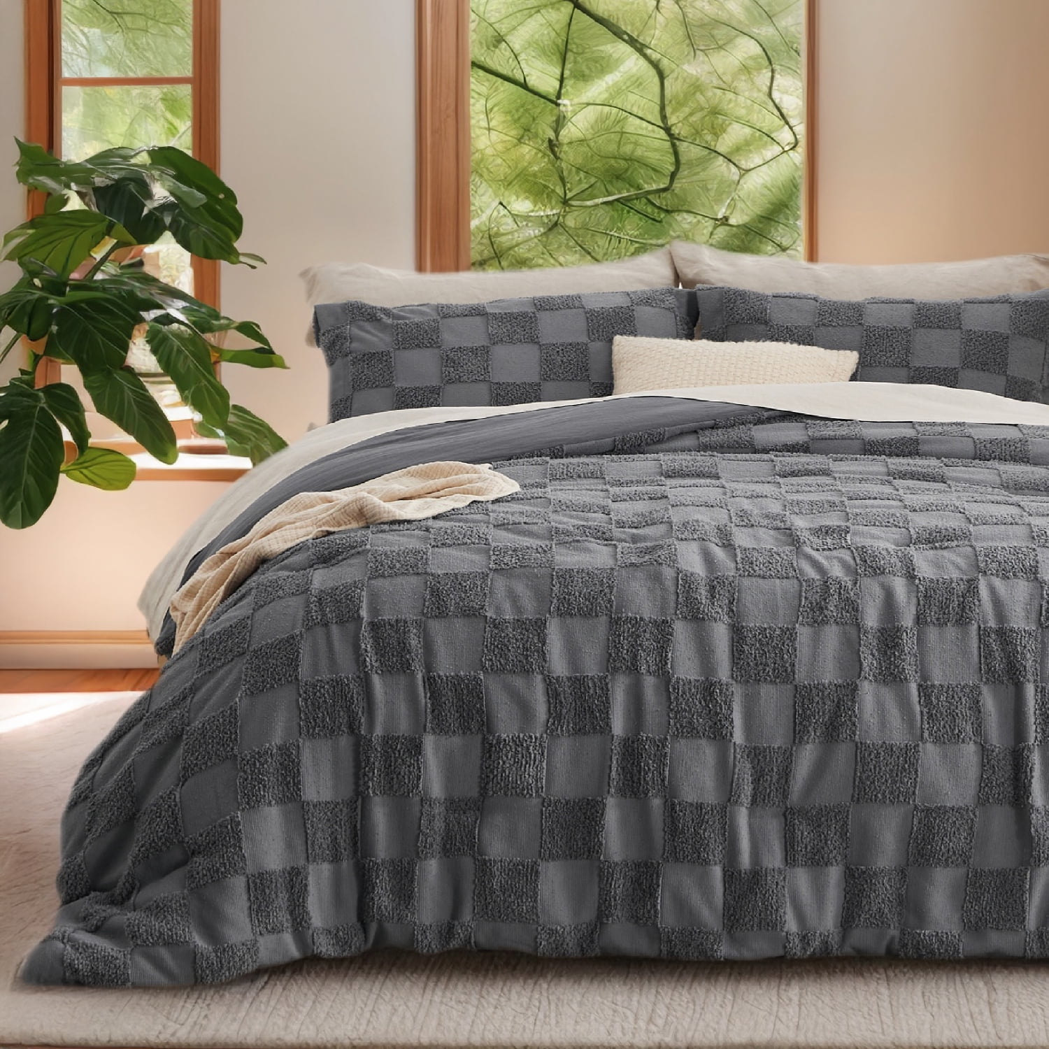 U by Bedsure Queen Size Comforter Set Dark Grey, Boho Tufted Bed Set ...
