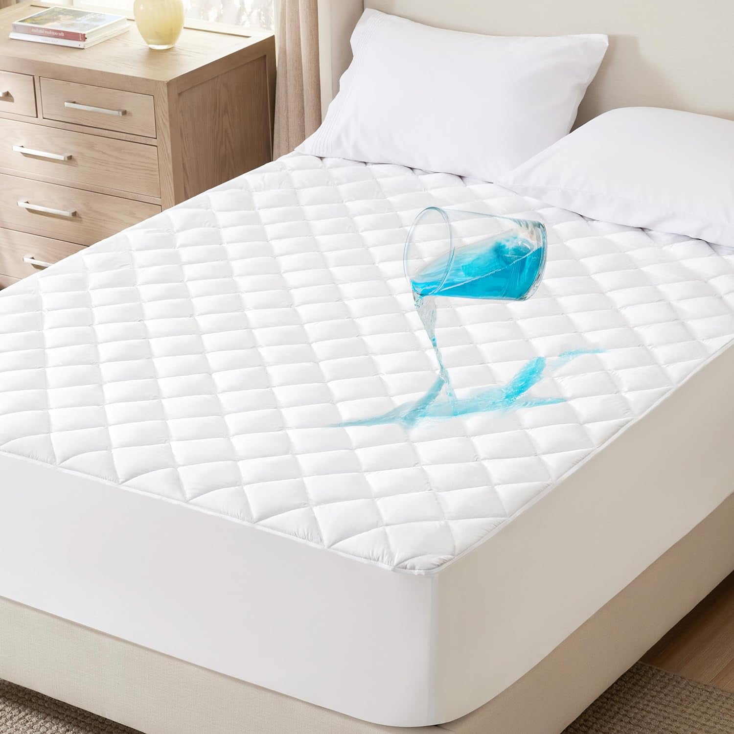 Cozy Comfort Queen Waterproof Mattress Pad, White, Quilted Mattress ...