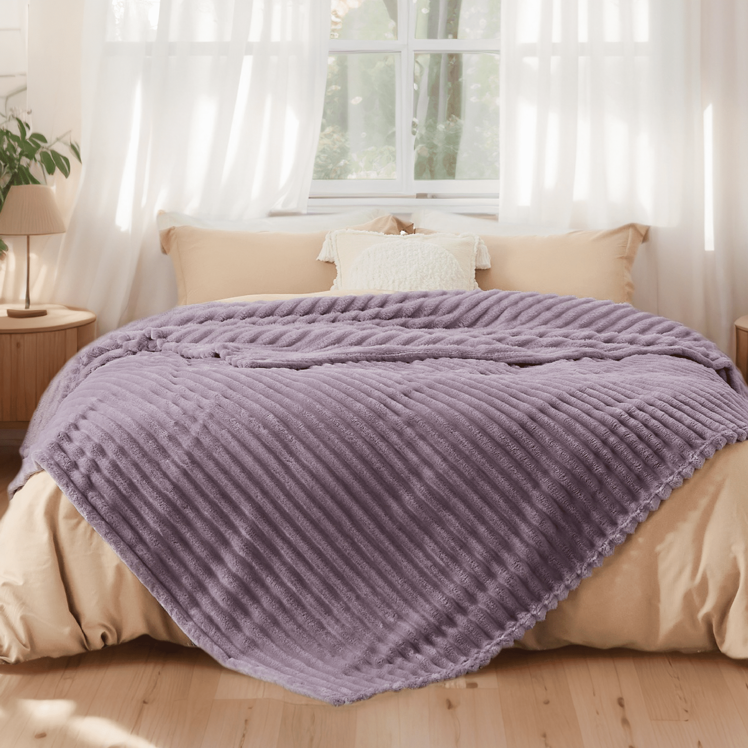 U by Bedsure Sea Fog Fleece Queen Blanket for Couch - Super Soft Cozy ...