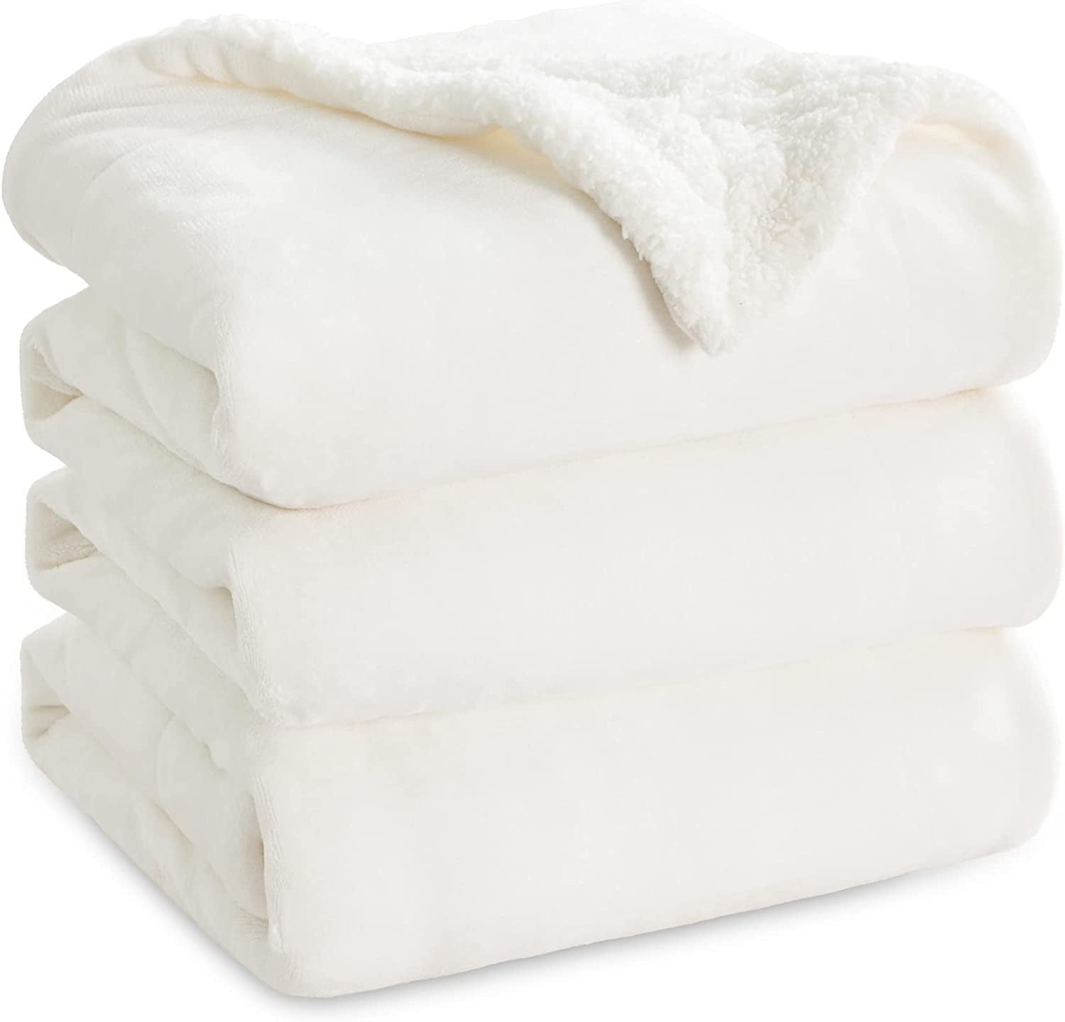 Cozy Comfort Sherpa Fleece Blankets Queen Size White - Thick Fuzzy Warm ...