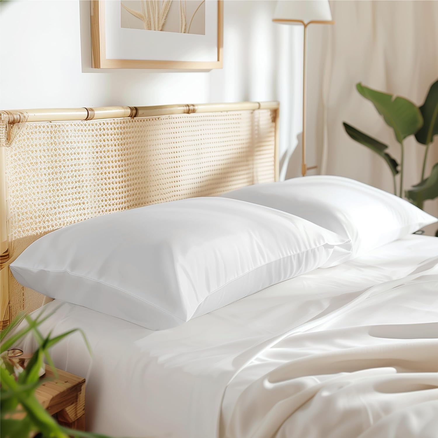 Bedsure Standard Cooling Pillow Cases - Set of 2, Bamboo Rayon White ...