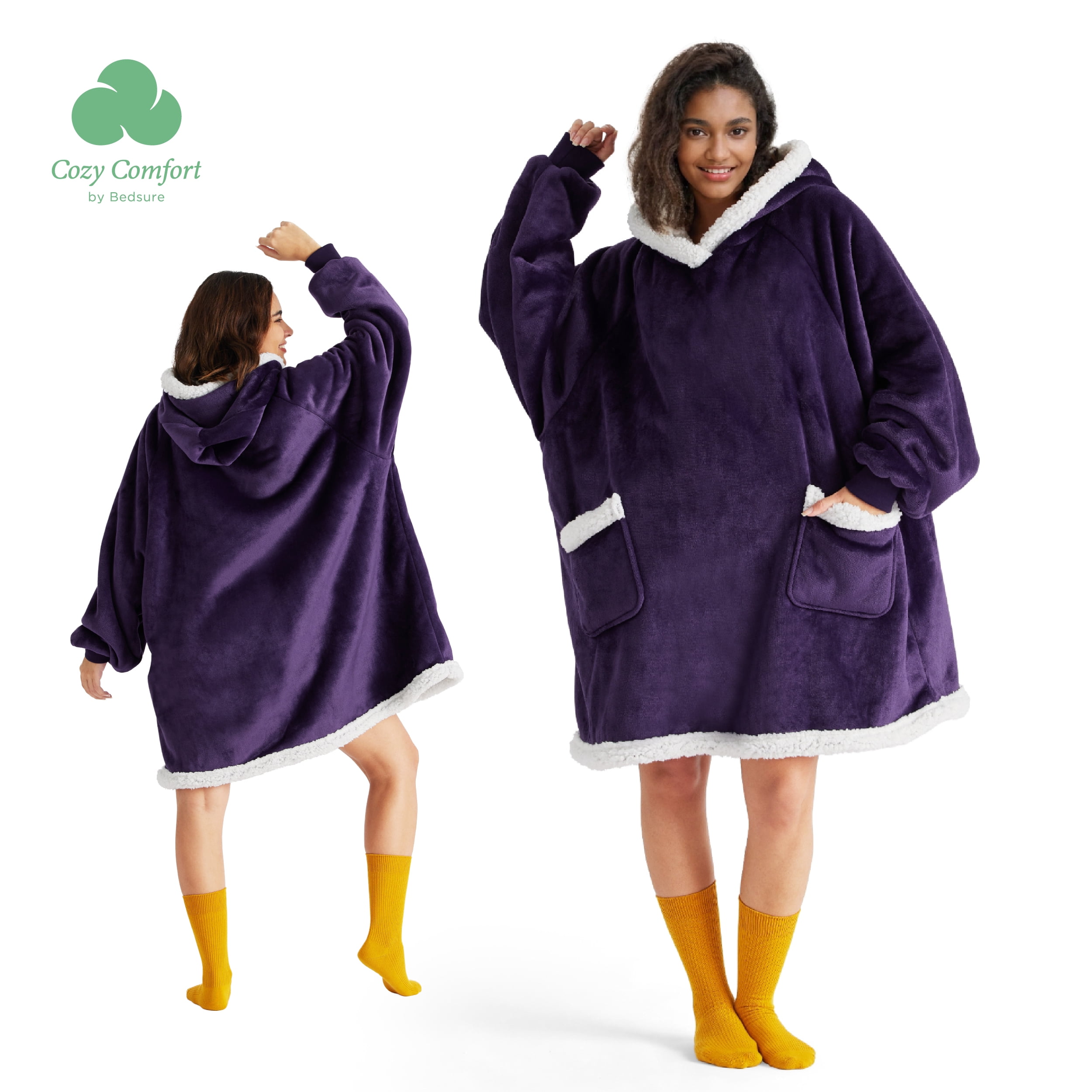 Bedsure Full Body Hoodie, Sherpa Fleece Hooded Blanket, Warm & Comfortable, Gothic Grape ...