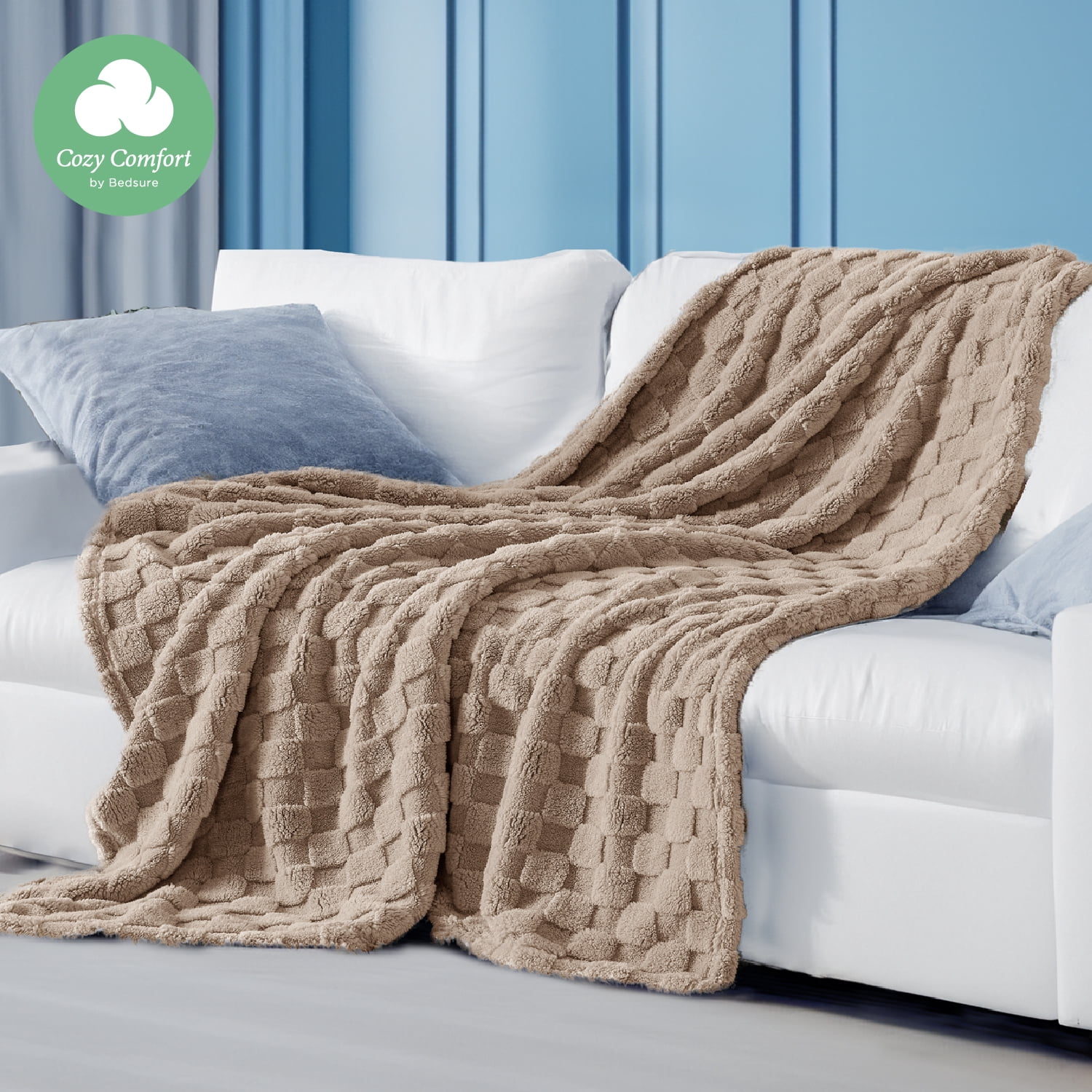 Cozy Comfort Taupe Fleece Throw Blanket for Couch - Super Soft Cozy ...