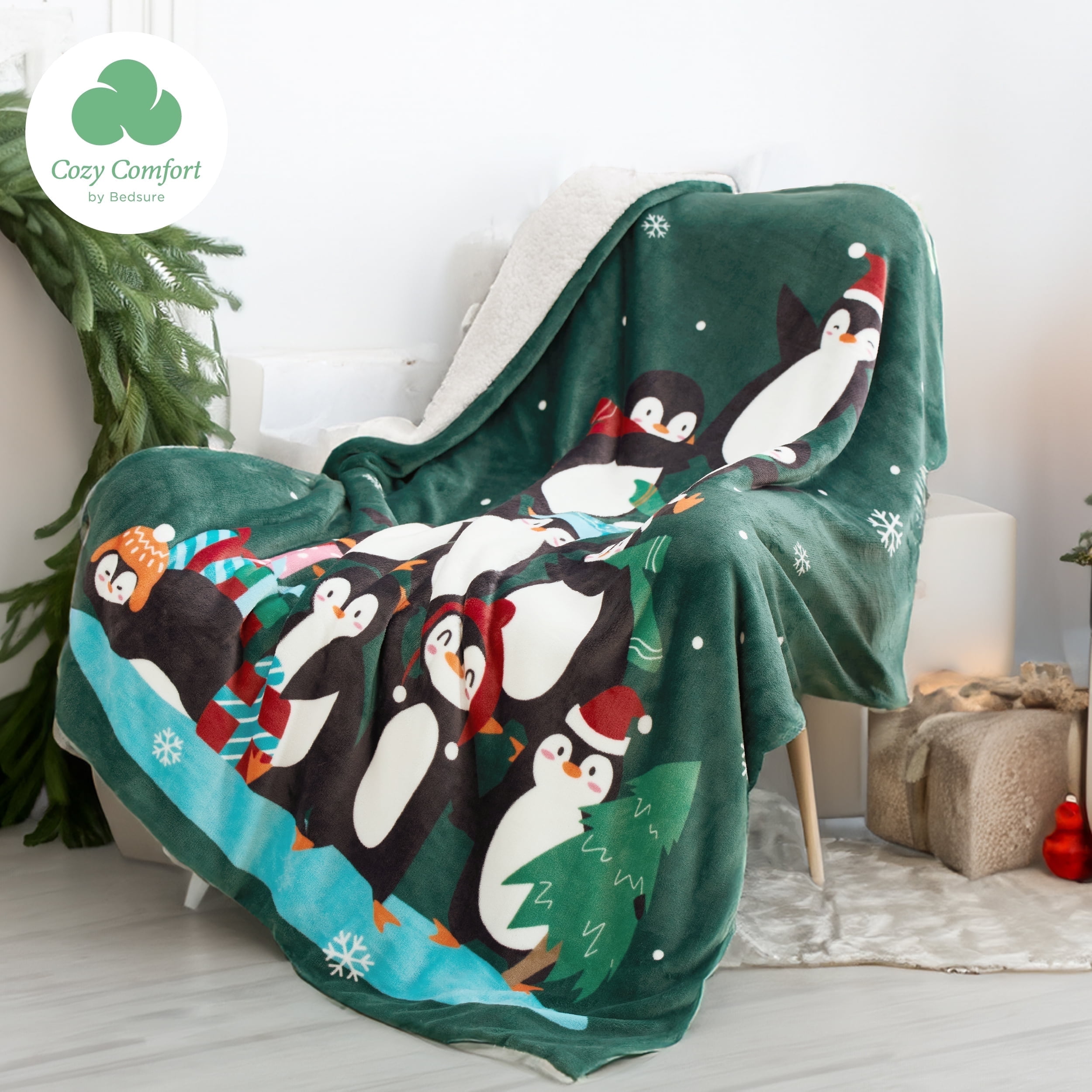 Cozy Comfort Throws - Modern Christmas Penguin Throw Blanket, 50" x 60 ...