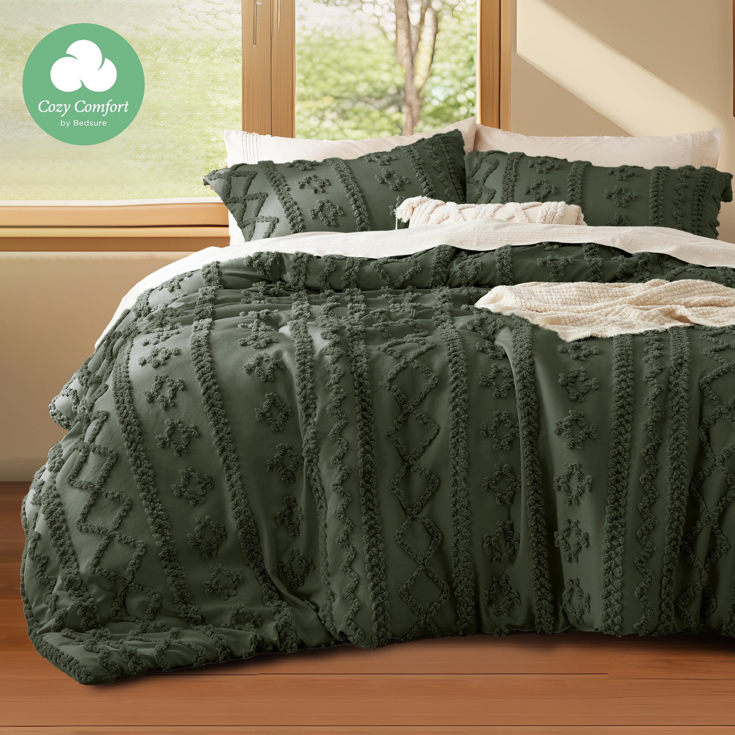 Cozy Comfort Tufted Boho Comforter Set, 2 Pieces Farmhouse Shabby Chic ...