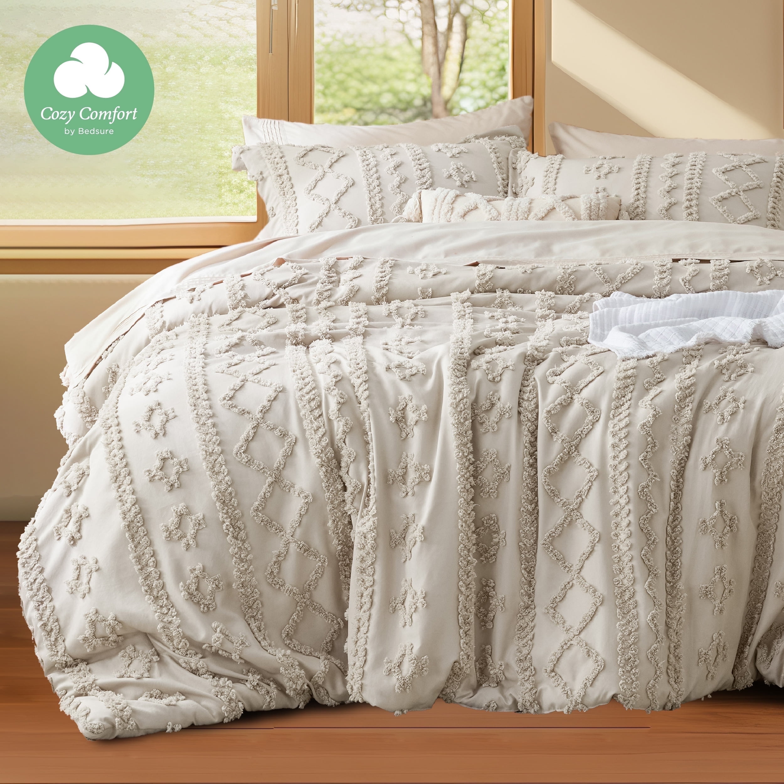 Cozy Comfort Tufted Boho Comforter Set, 2 Pieces Farmhouse Shabby Chic ...