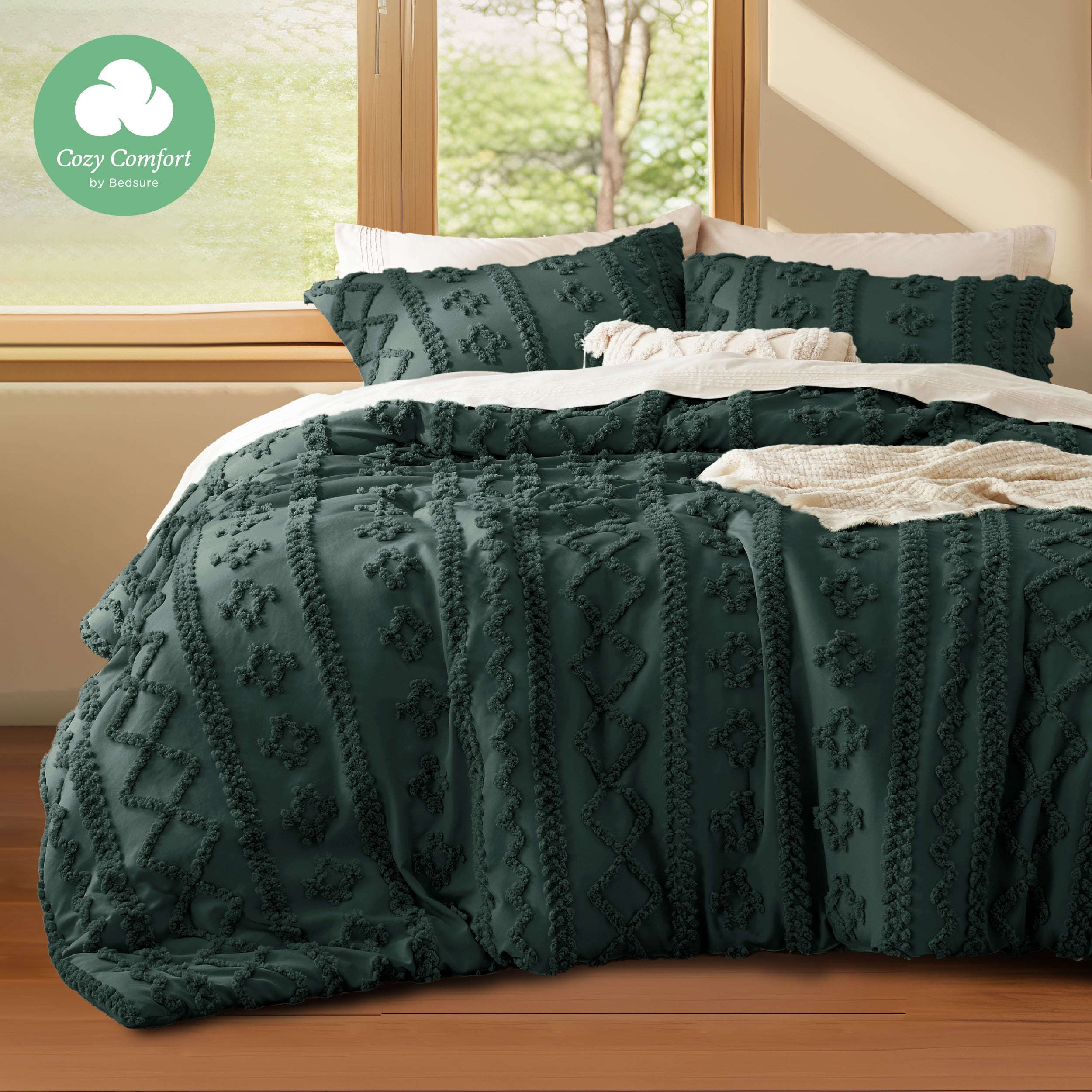 Cozy Comfort Tufted Boho Comforter Set, 3 Pieces Farmhouse Shabby Chic ...