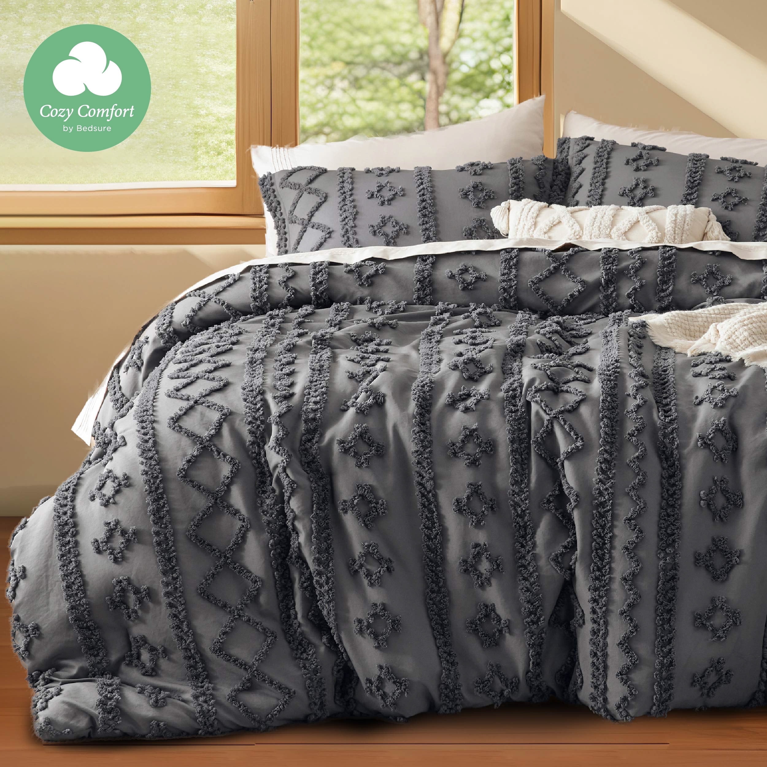 Cozy Comfort Tufted Boho Comforter Set, 3 Pieces Farmhouse Shabby Chic ...