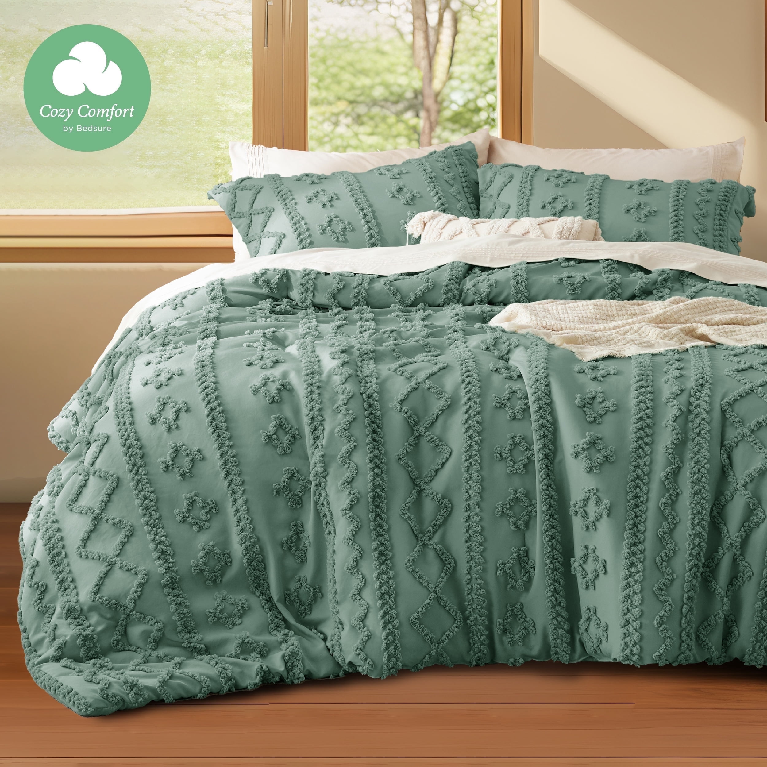 Cozy Comfort Tufted Boho Comforter Set, 3 Pieces Farmhouse Shabby Chic ...