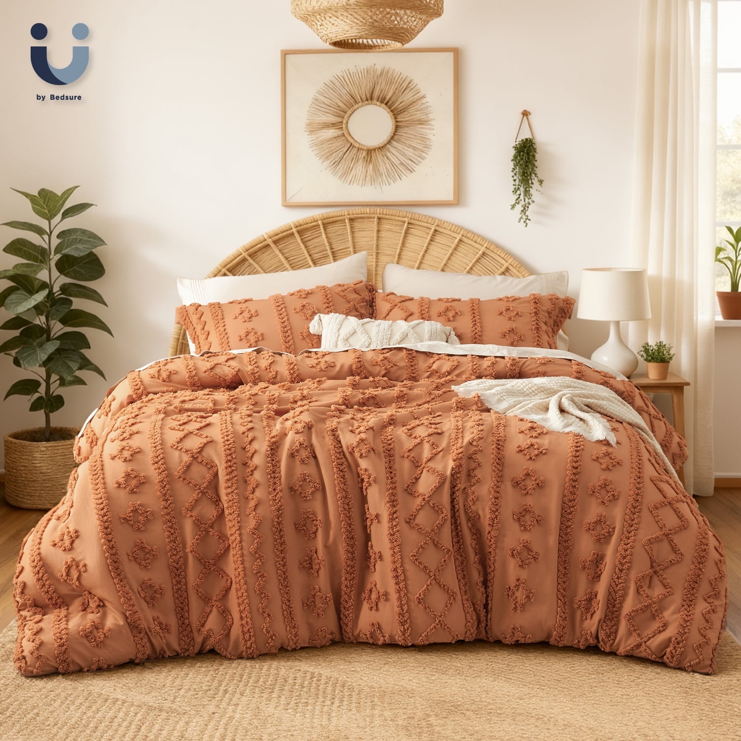 Bedsure Cozy Comfort Tufted Boho Comforter Set, Queen, Caramel, Shabby ...