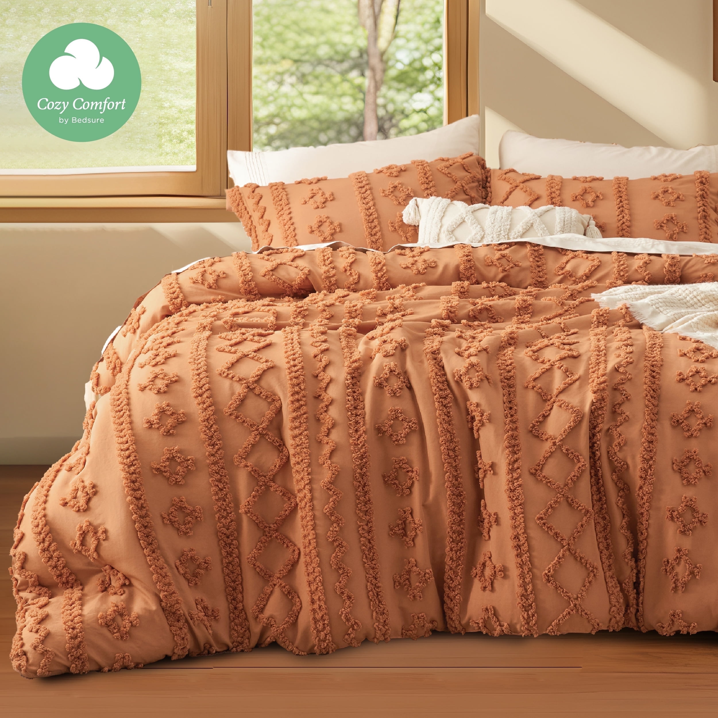 Cozy Comfort Tufted Boho Comforter Set, 3 Pieces Farmhouse Shabby Chic ...