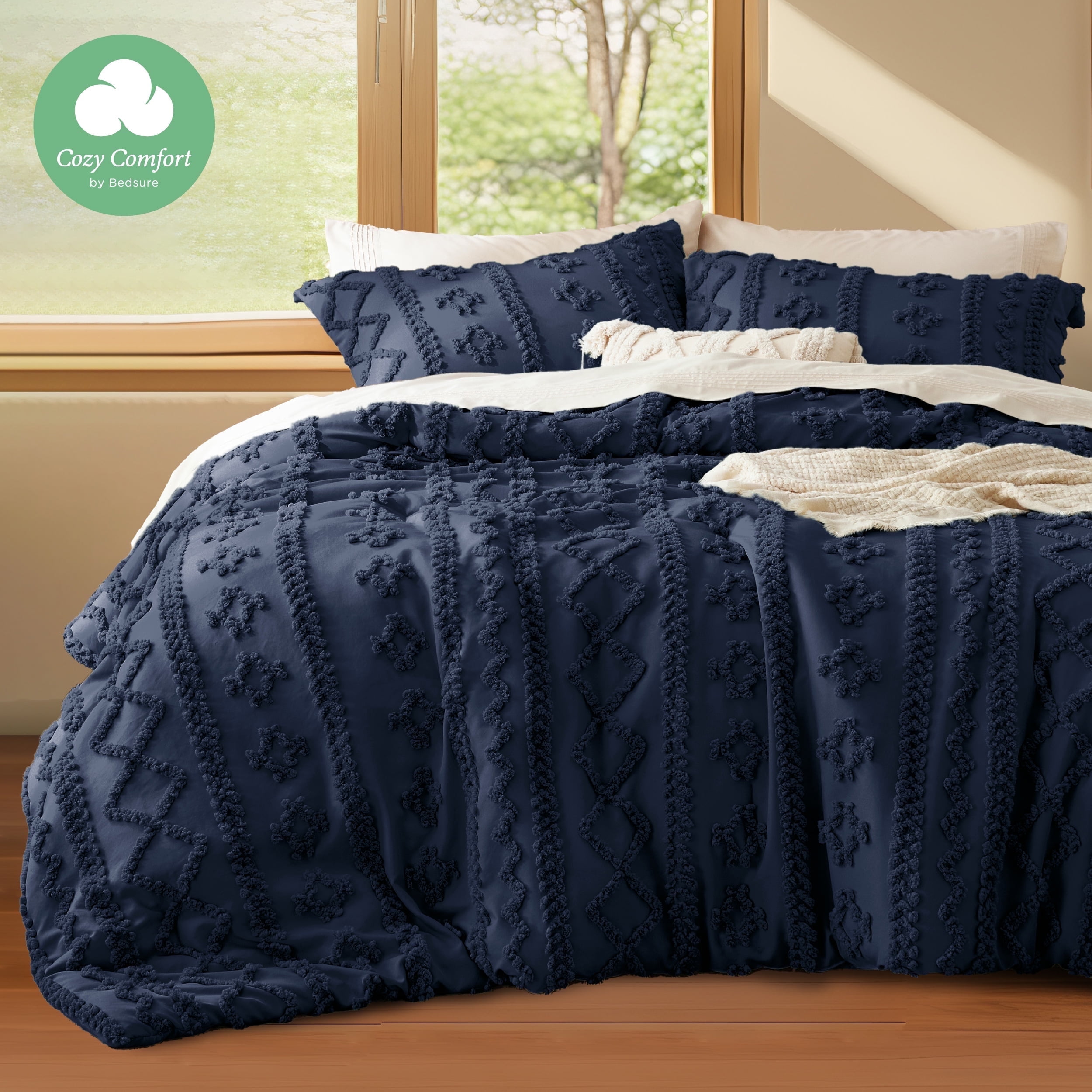 Cozy Comfort Tufted Boho Comforter Set, 3 Pieces Farmhouse Shabby Chic ...