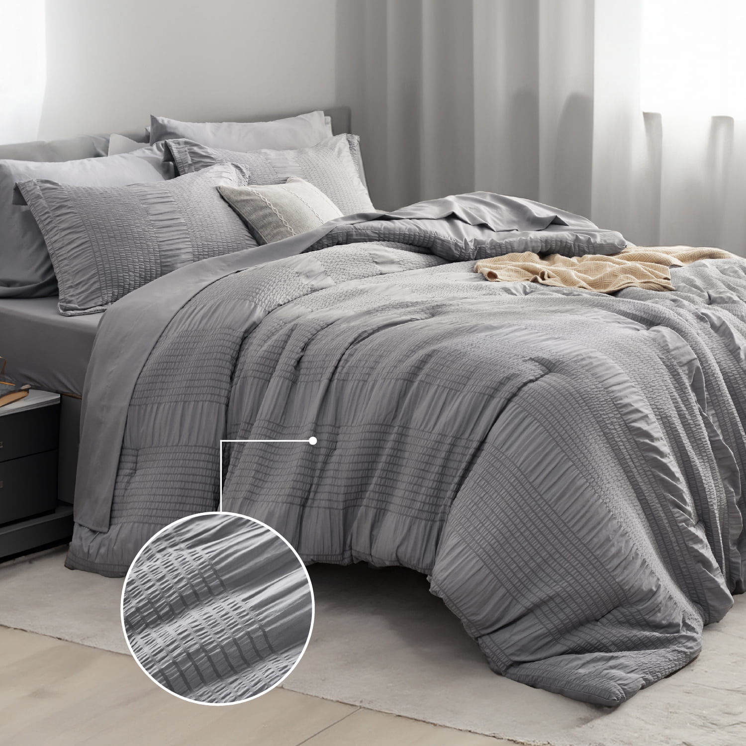 Cozy Comfort Twin Comforter Sets 5 Pieces Stripes Seersucker Bedding ...