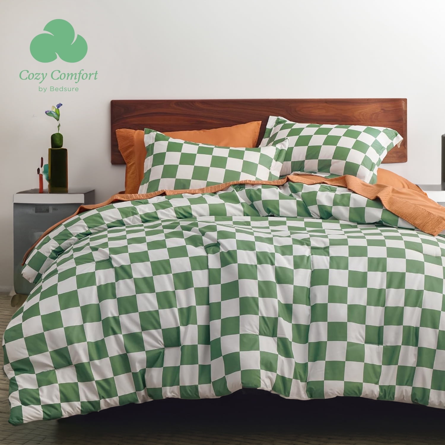 Cozy Comfort Twin/Twin XL Comforter Set Dorm Bedding - Green Plaid ...