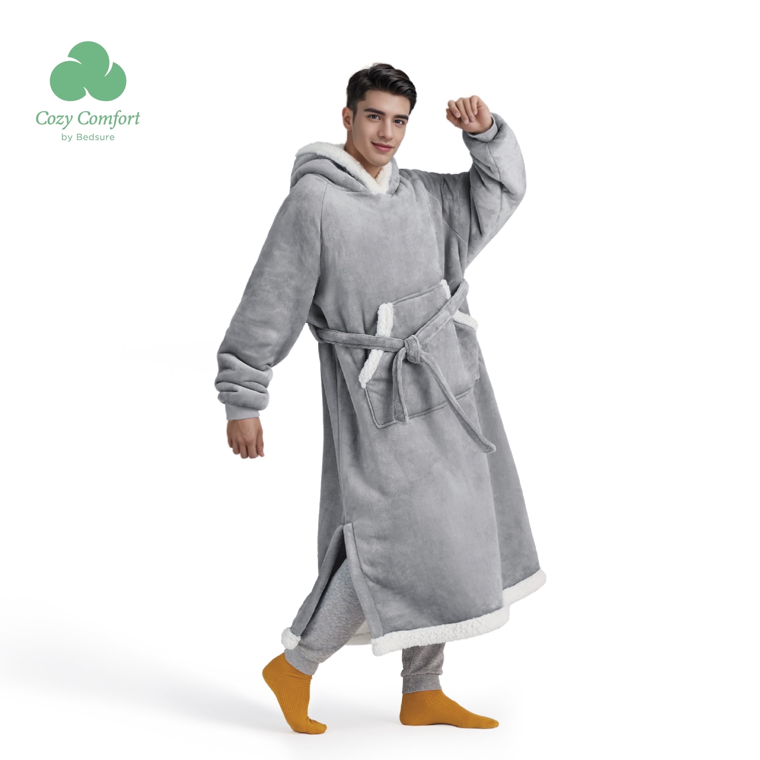 Cozy Comfort Wearable Blanket Hoodie, Long Sherpa Fleece Sweatshirt ...