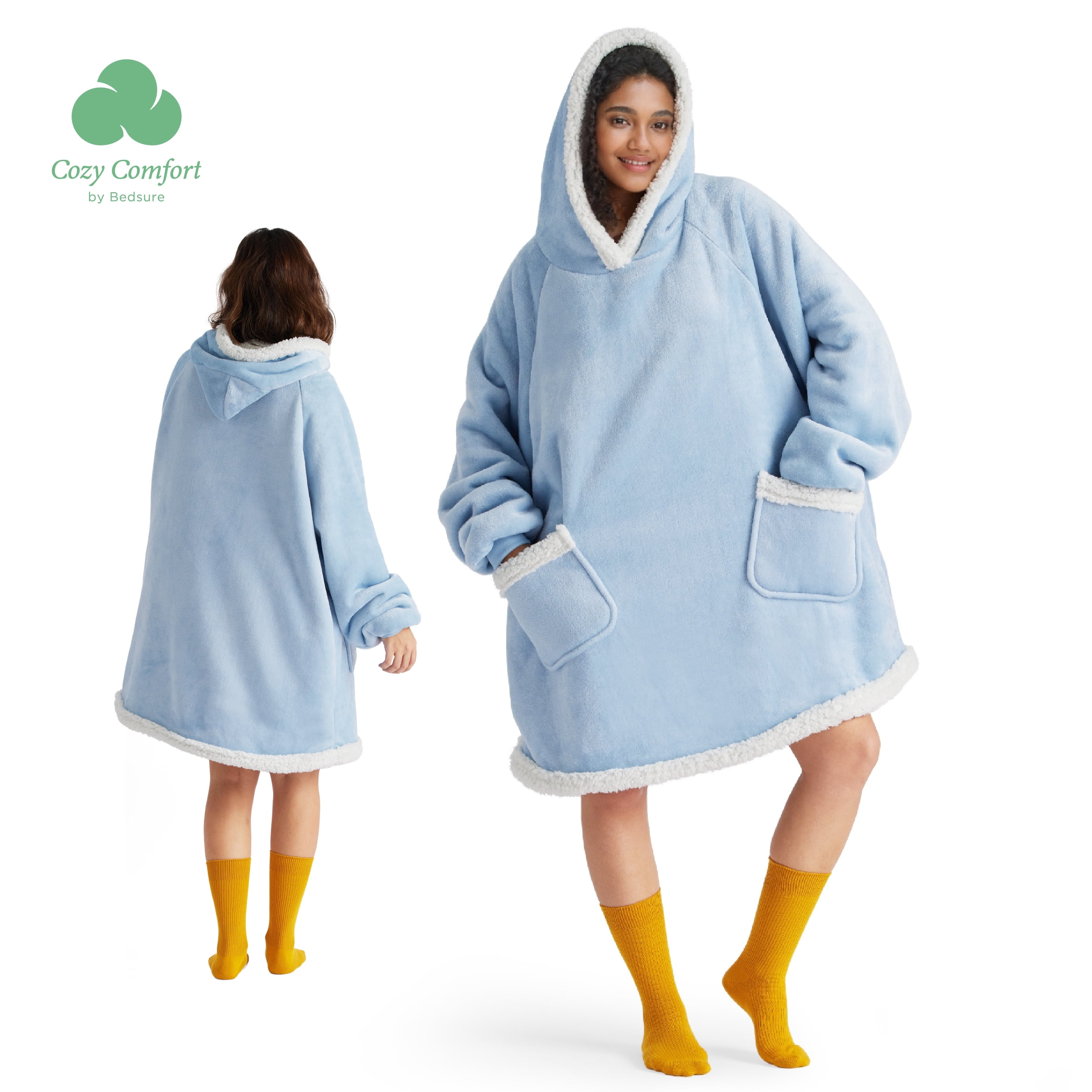 Cozy Comfort Wearable Blanket Hoodie, Sherpa Hoodie Blanket with Giant ...