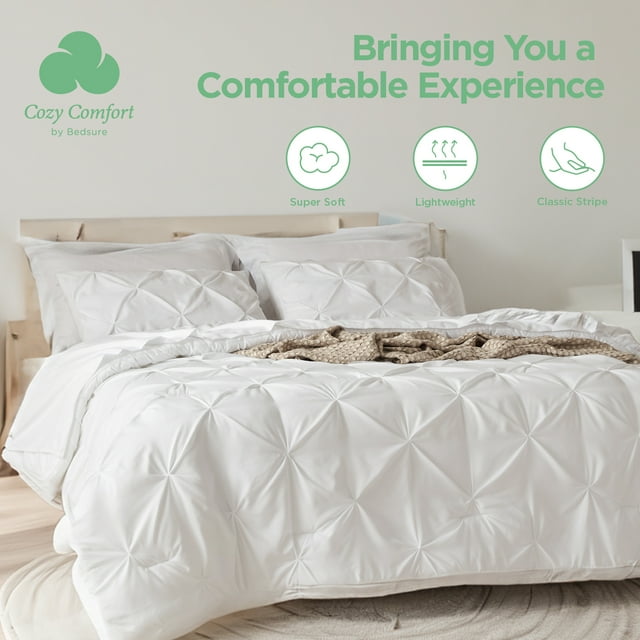 Cozy Comfort White King Comforter Set - 7 Pieces Pintuck Bed in A Bag ...