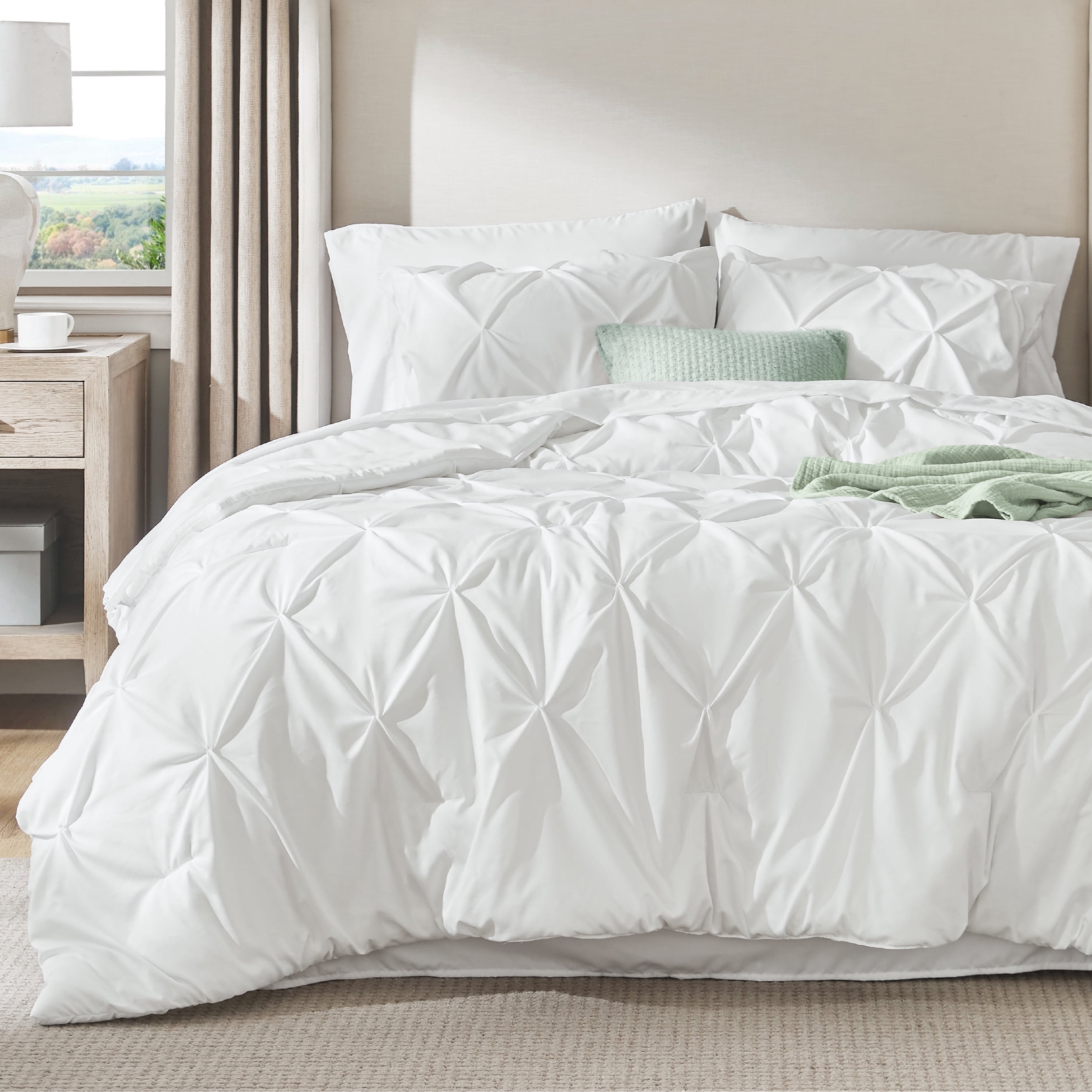 Cozy Comfort White King Comforter Set 7 Pieces Pintuck Bedding with ...