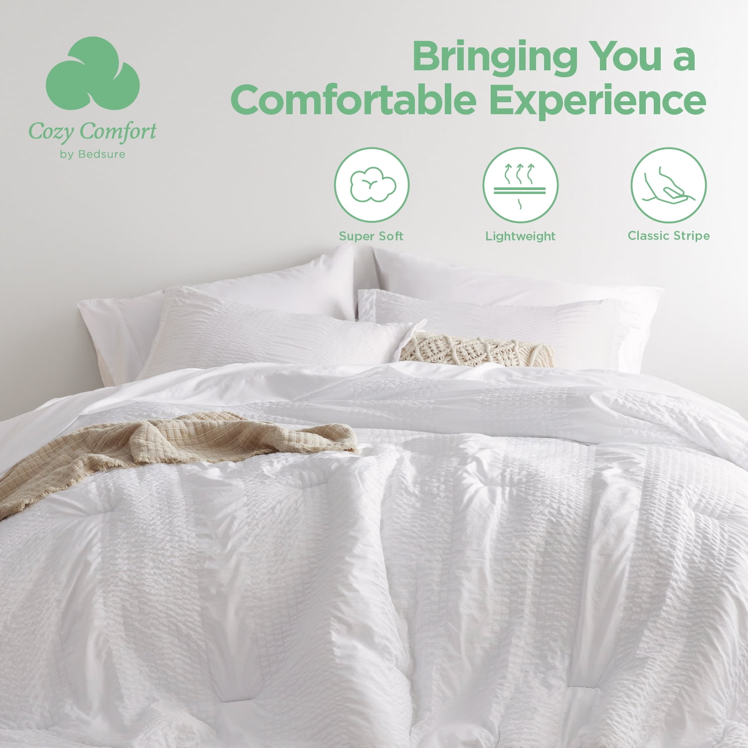 Bedsure King Size Comforter Set - 7 Pieces Stripes Seersucker ...