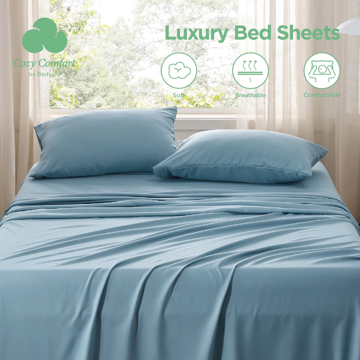 Cozy Comfort King Bed Sheets with Side Pocket,4 Pieces Polyester ...