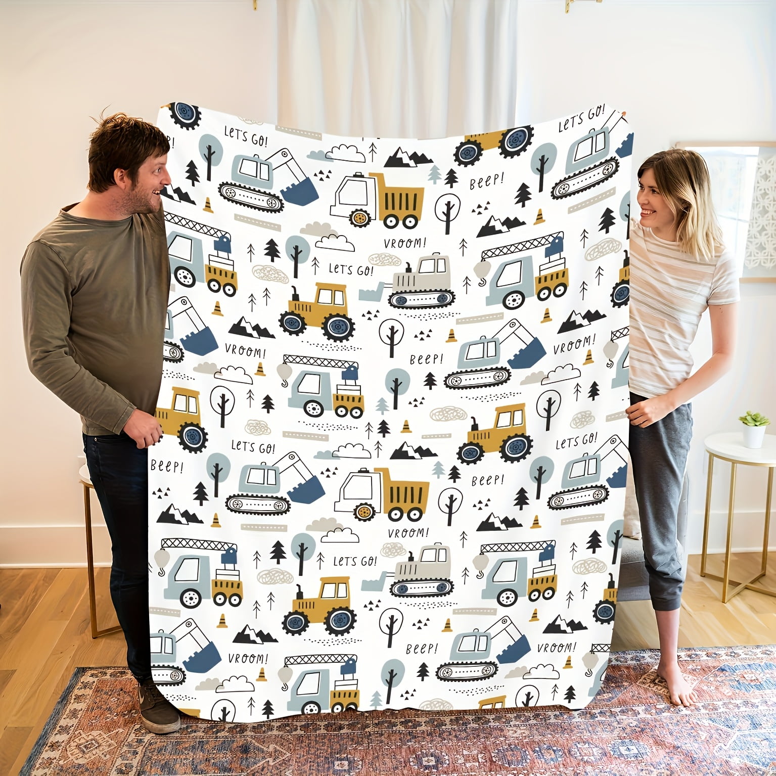 Cozy Construction Vehicle Flannel Blanket – Fun and Artistic Design ...