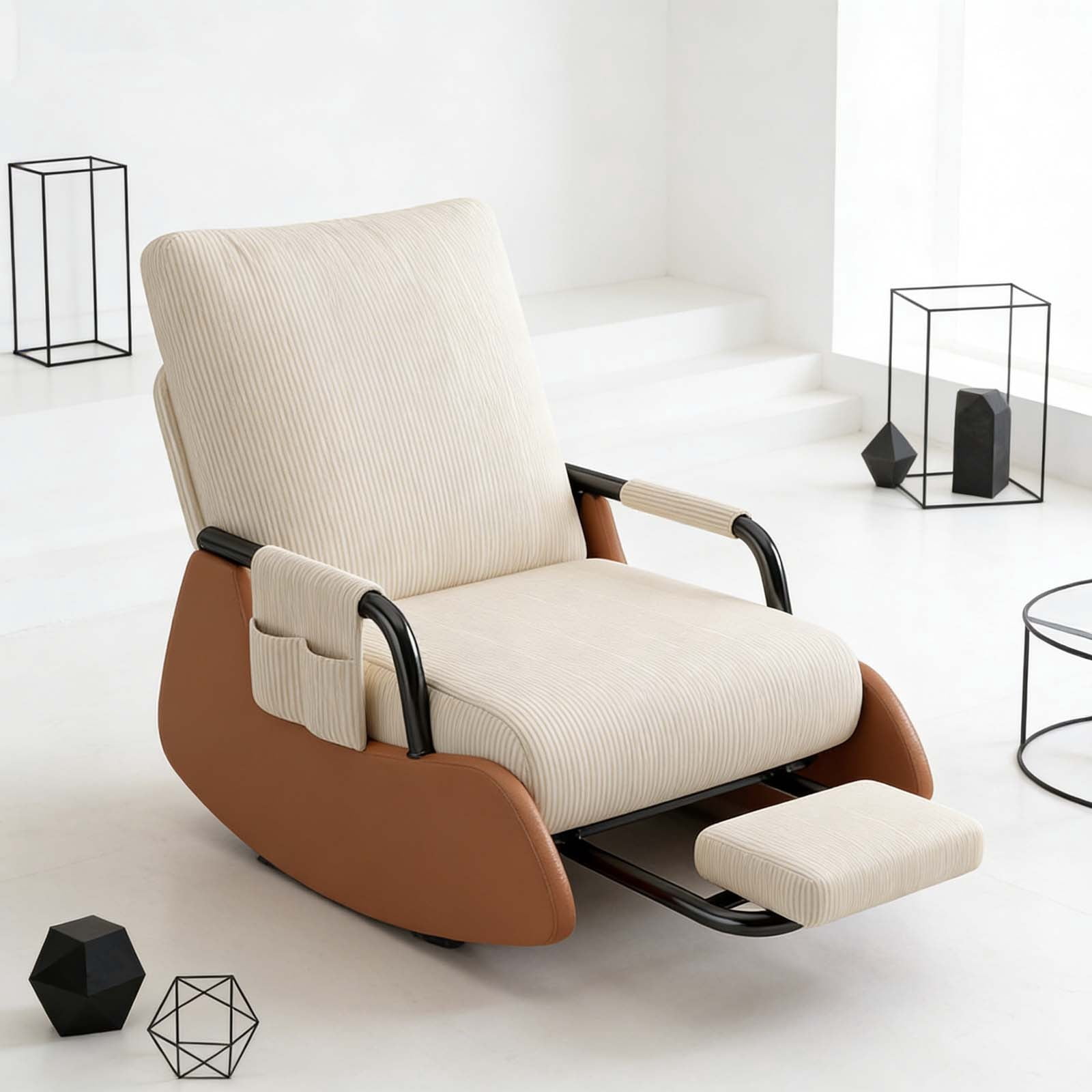 Cozy Corduroy Chair with Extendable Pedals, Modern Floor Rocking Chair ...
