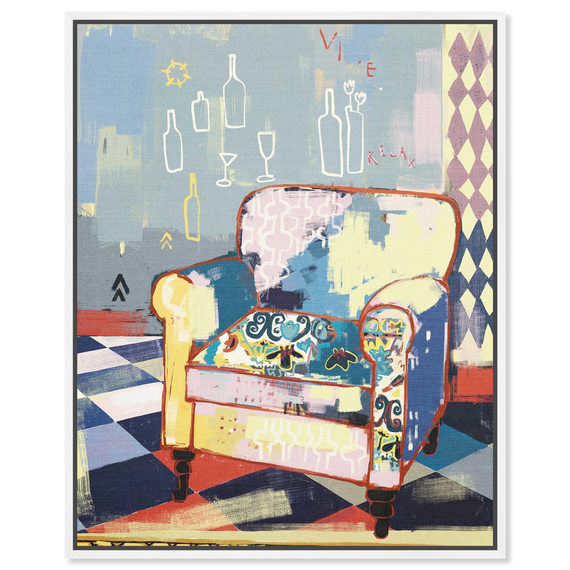 Cozy Corner Canvas Print Living Room Wall Art by Notoriart, White Frame ...