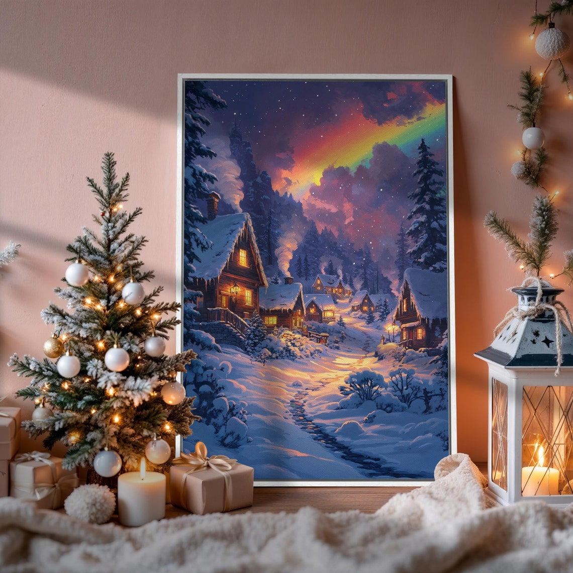 Cozy Cottages Poster Magical Wall Art Winter Landscape Poster Vibrant ...