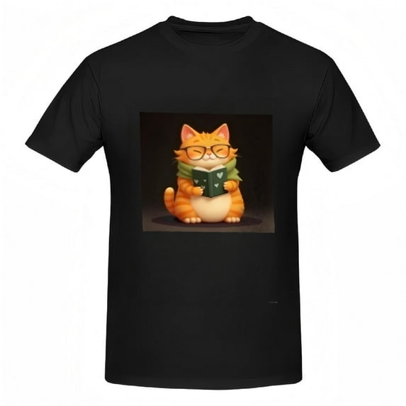 Cozy Cotton Short Sleeve T-Shirts for Women - Whimsical Cat Reading ...