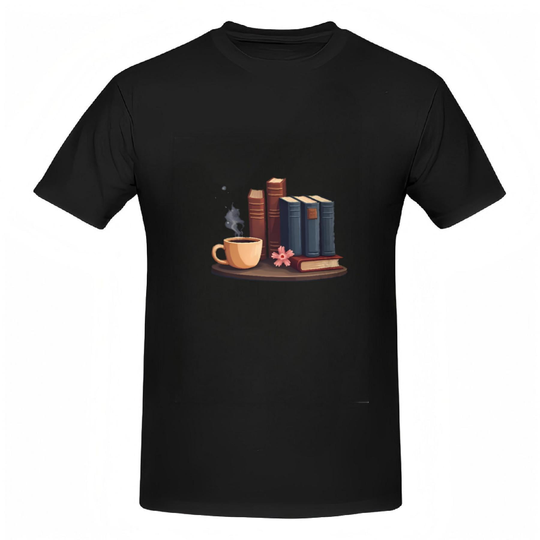 Cozy Cotton Short Sleeve Tee for Women - Steaming Coffee Cup & Book ...