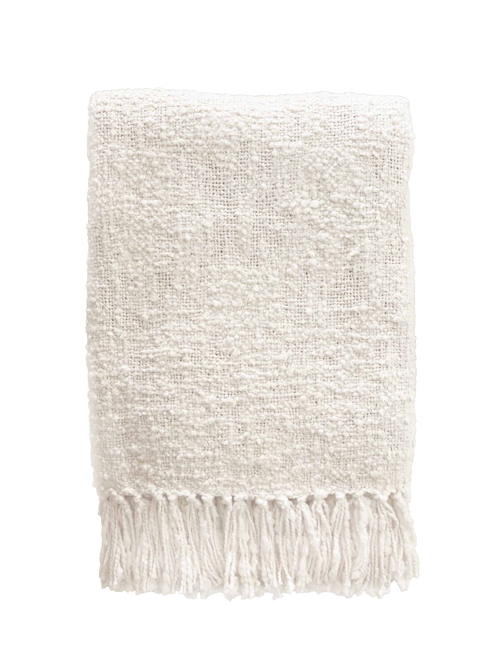 Cozy Cotton White Boucle Fringe Throw White - Walmart.com