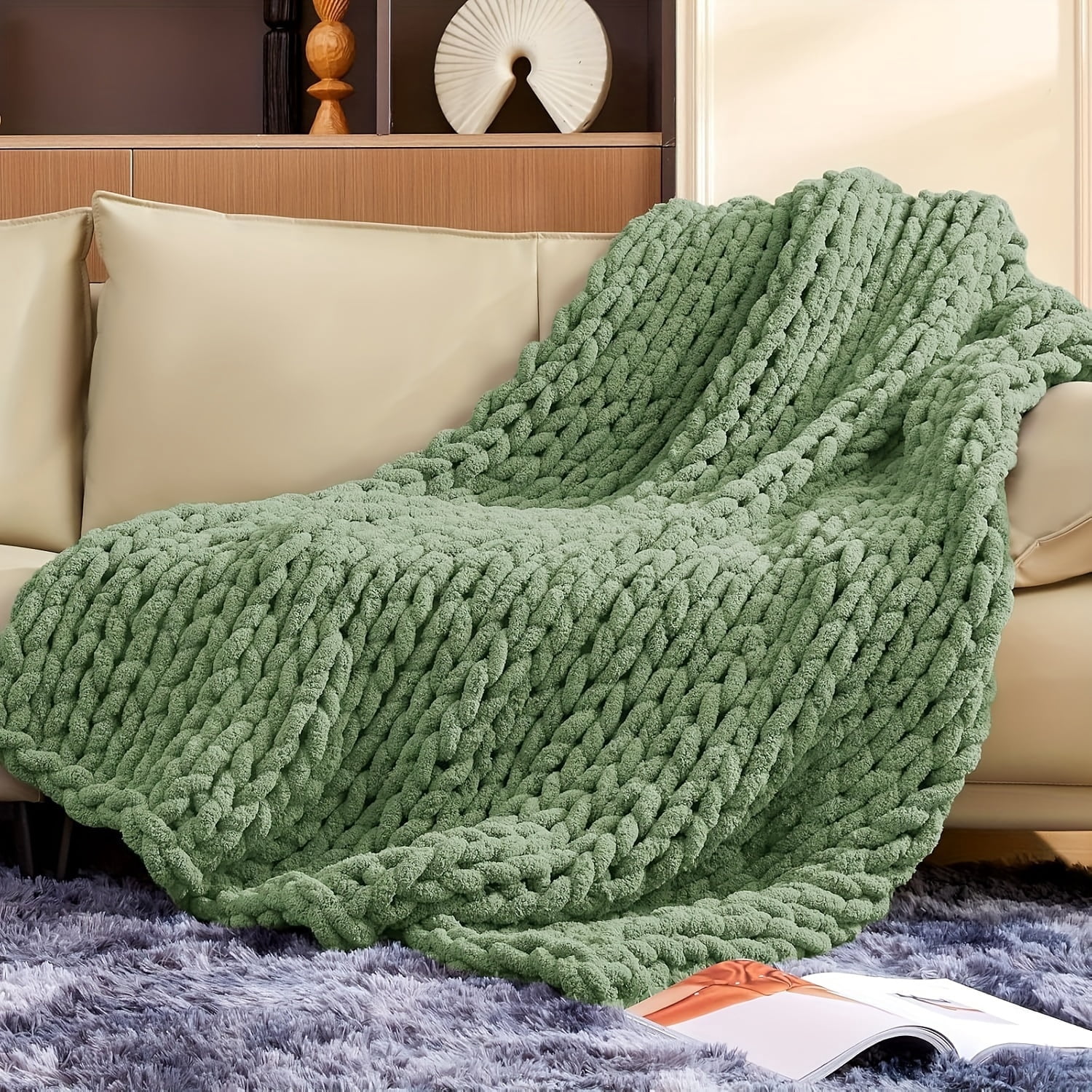 Cozy Cream Cable Knit Throw Blanket - Soft, Fluffy, Handmade, White ...