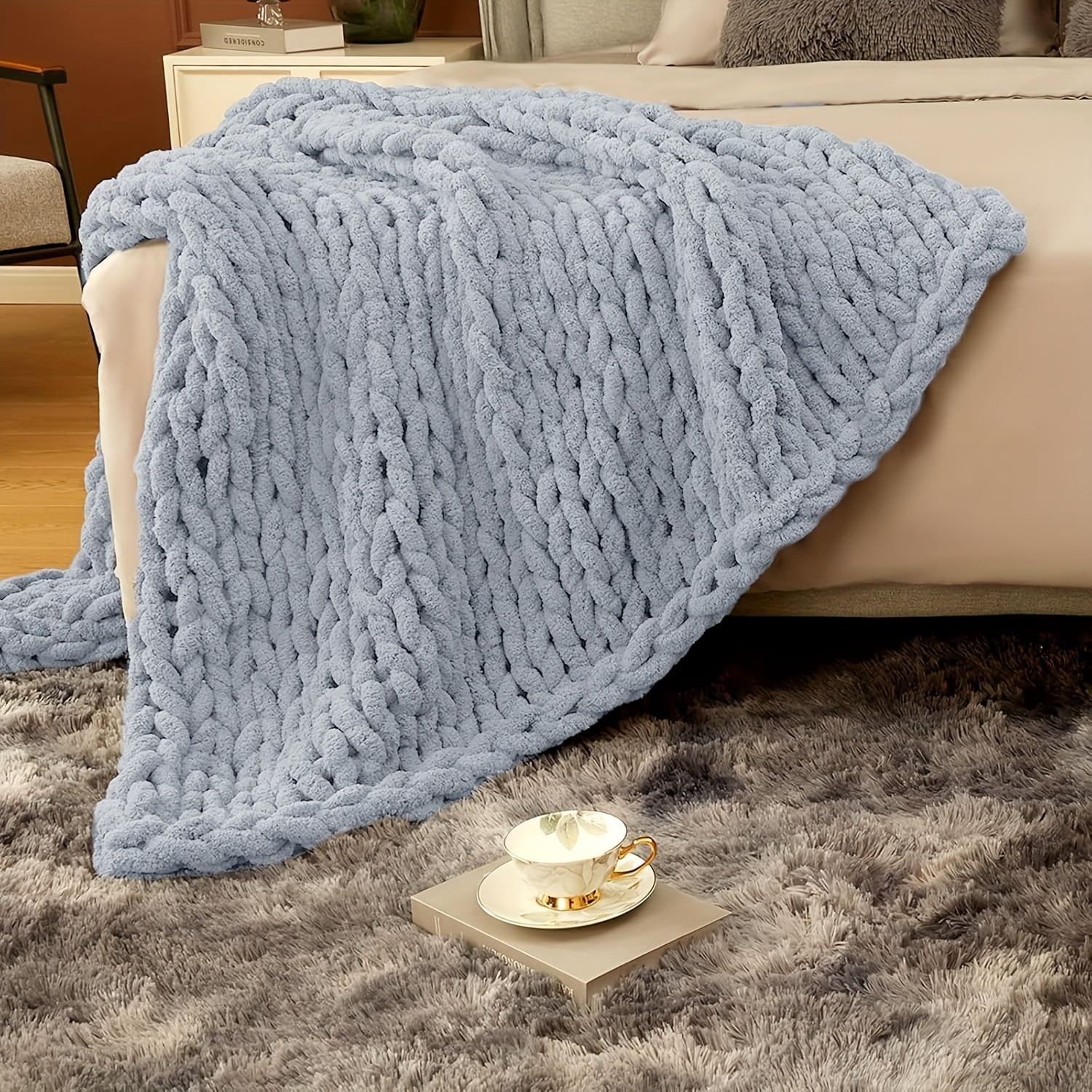 Cozy Cream Cable Knit Throw Blanket - Soft, Fluffy, Handmade, White ...