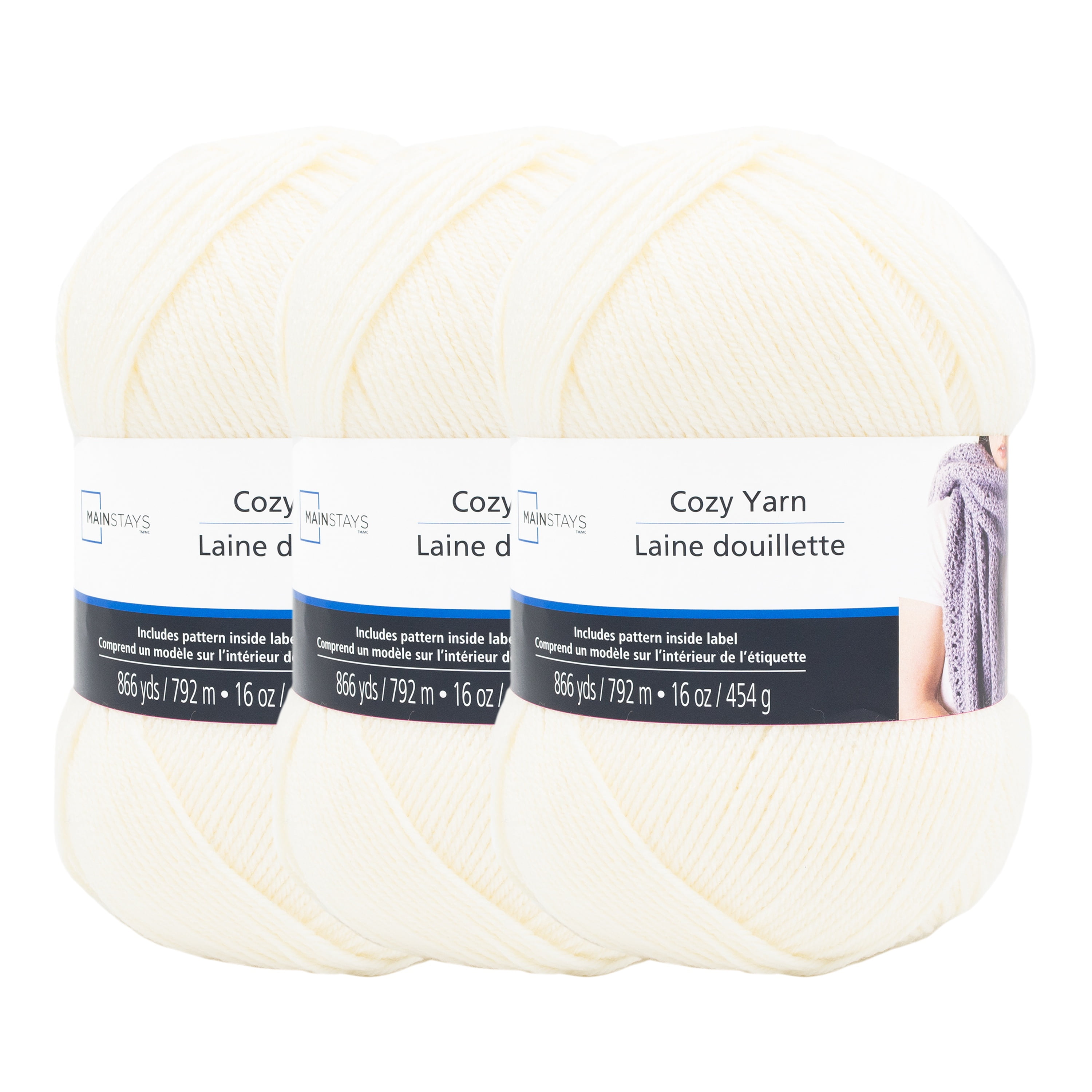 Cozy Cream Medium Acrylic Off-White Yarn 3 Pack - Walmart.com