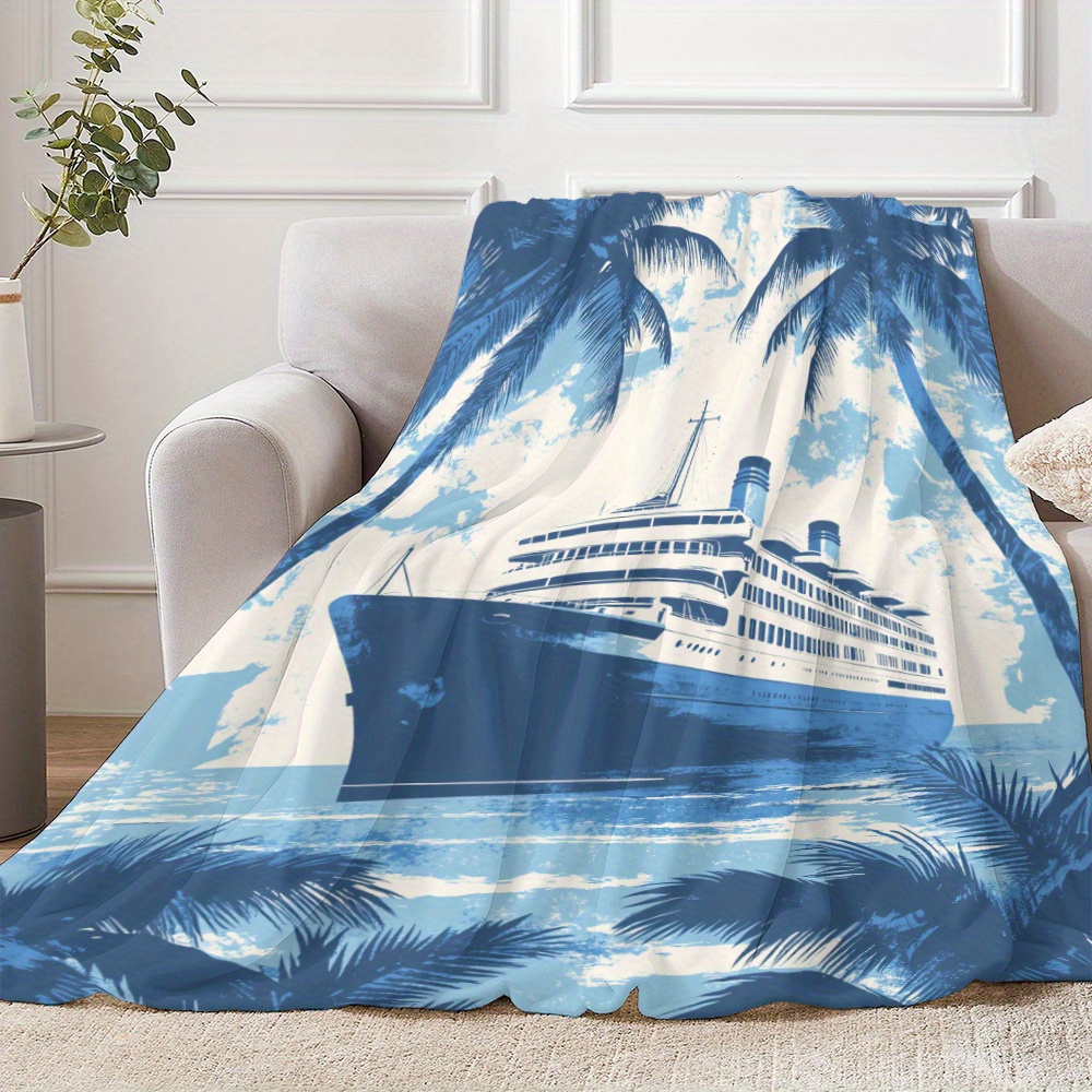 Cozy Cruise Ship Flannel Fleece Throw Blanket Contemporary Style All ...