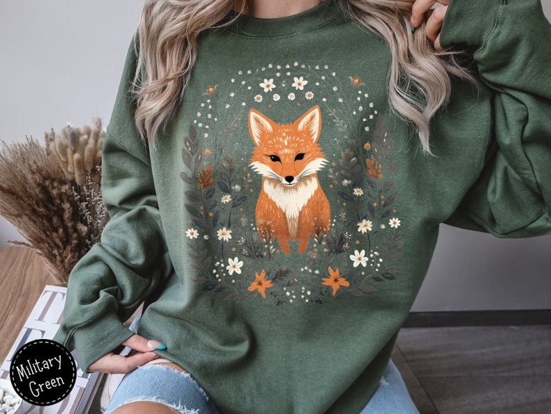 Cozy Cute Fox Cottagecore Sweatshirt, Vintage Forest Witch Aesthetic ...