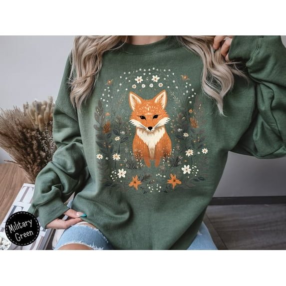 Cozy Cute Fox Cottagecore Sweatshirt, Vintage Forest Witch Aesthetic ...