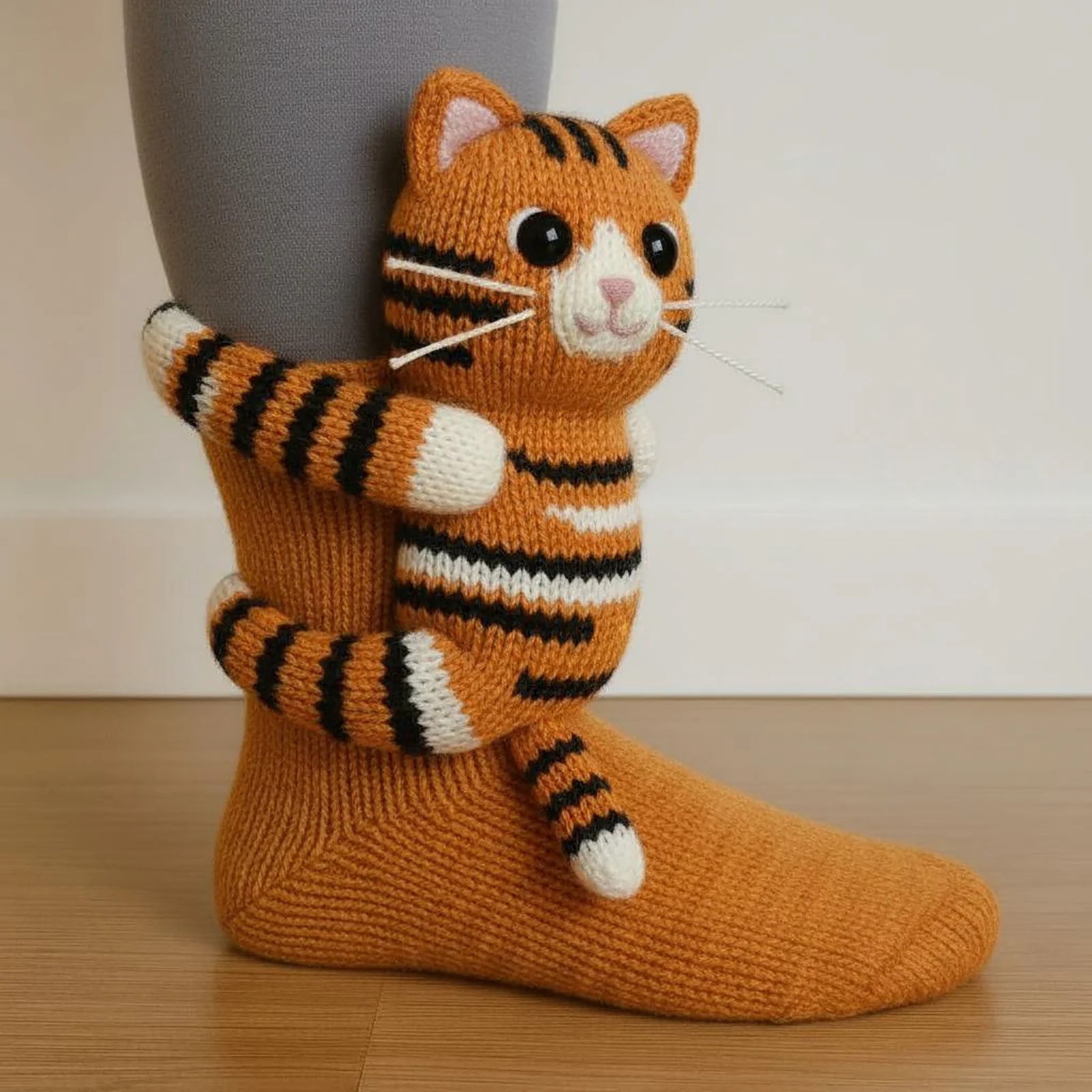 Cozy Cute Hand Crochet Knit Sock, 3D Knit Animal Socks, Winter Warm ...