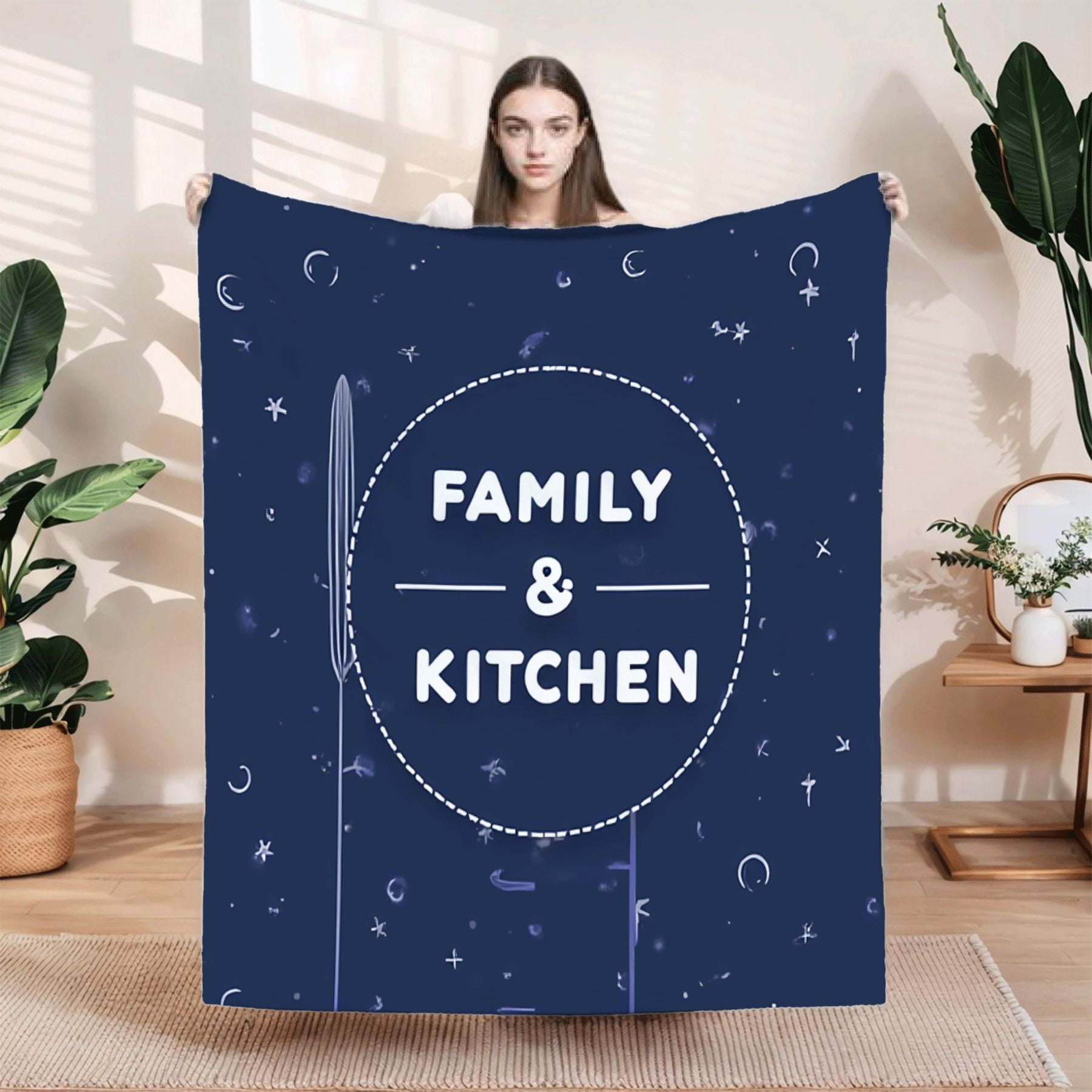 Cozy Dark Blue Flannel Blanket with Star & Crescent Pattern - Soft Warm ...
