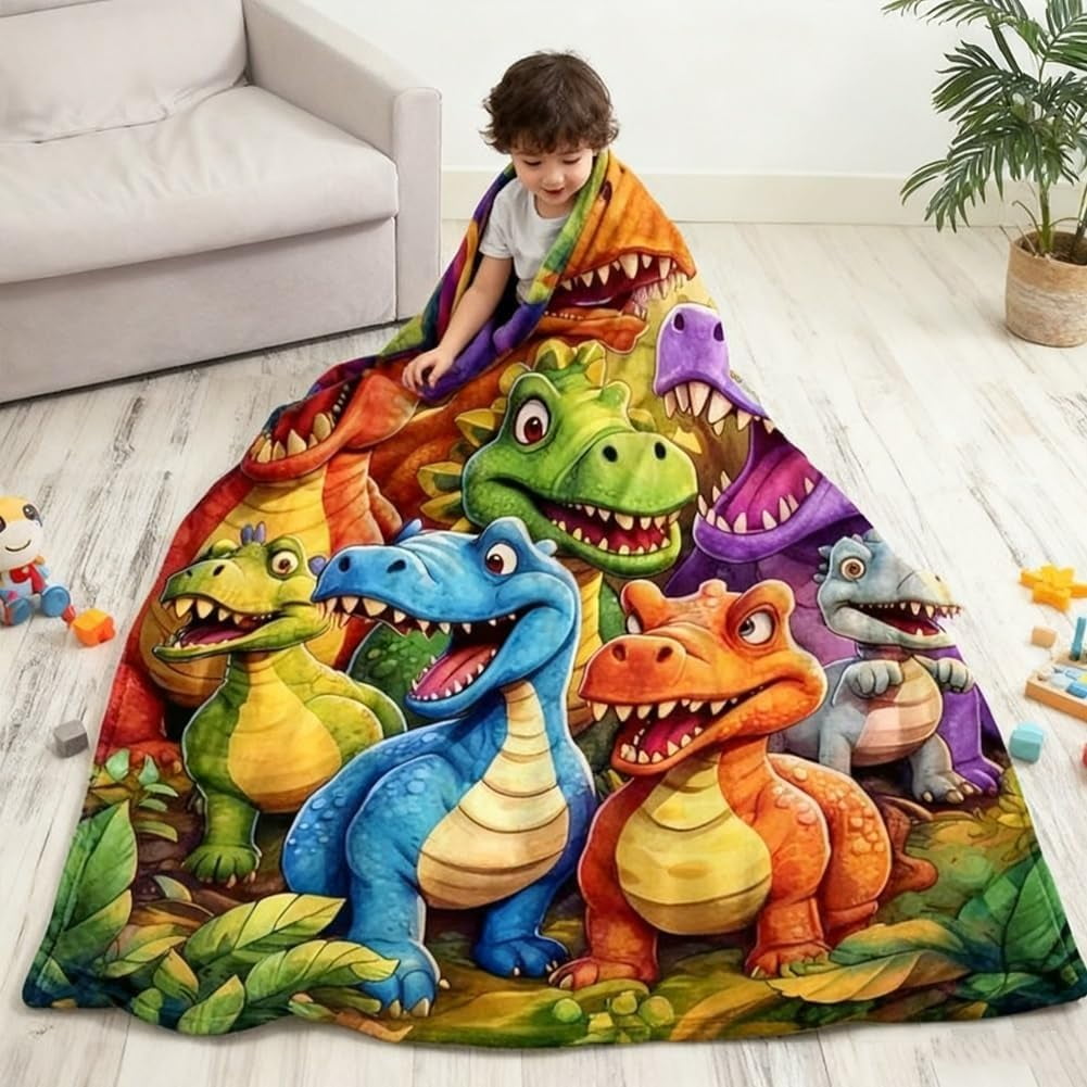 Cozy Dinosaur Flannel Throw Blanket - HD Digital Print, All-Season Soft ...