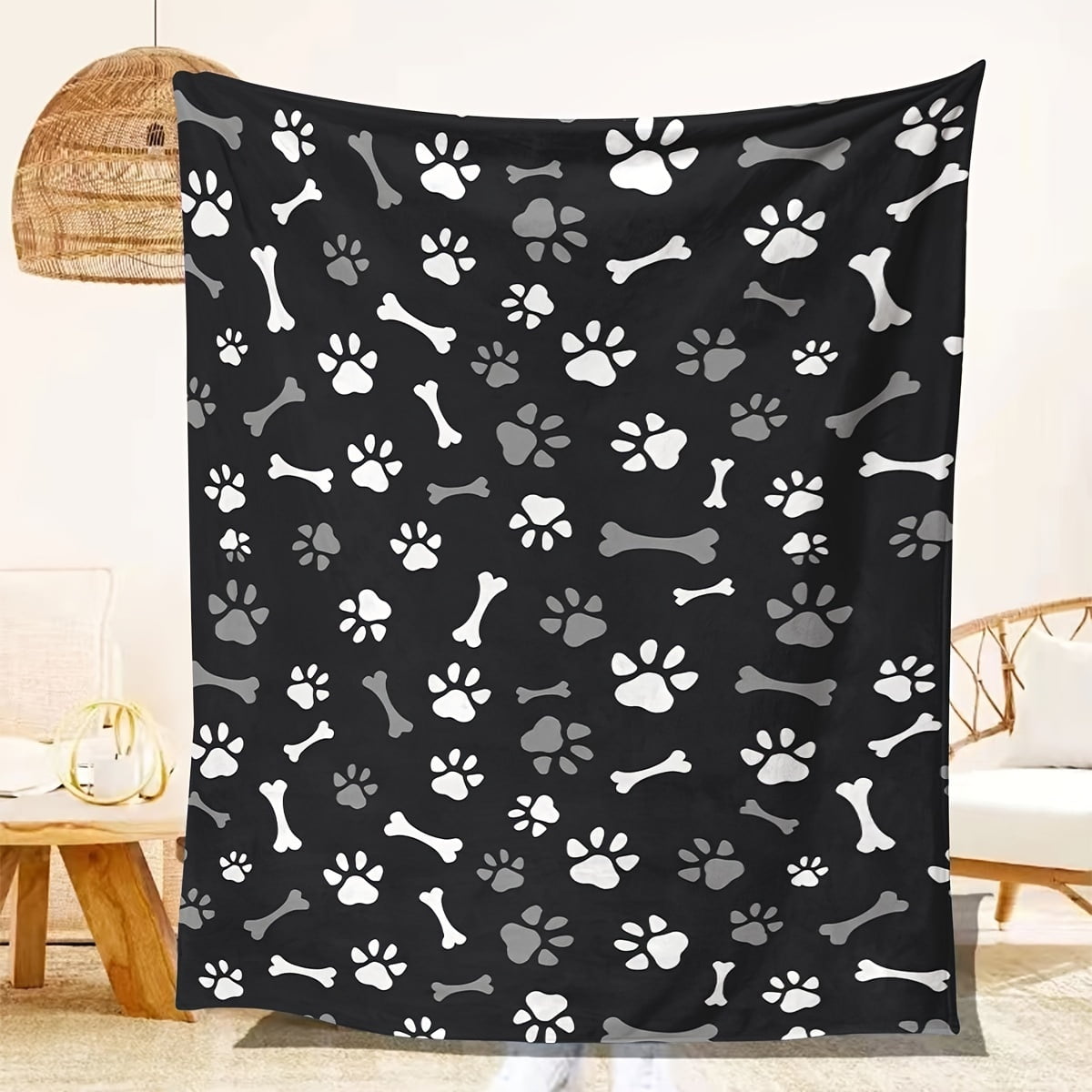 Cozy Dog Bone & Paw Print Throw Blanket Soft Flannel All Season Blanket ...