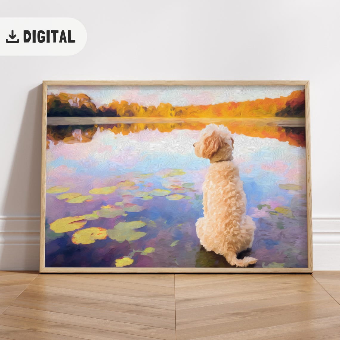 Cozy Doodle Lake Poster, Rustic Goldendoodle Autumn Country Dog Wall ...