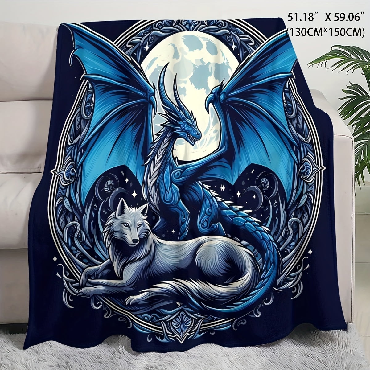 Cozy Dragon & Wolf Flannel Throw Blanket Soft Lightweight Knit with ...