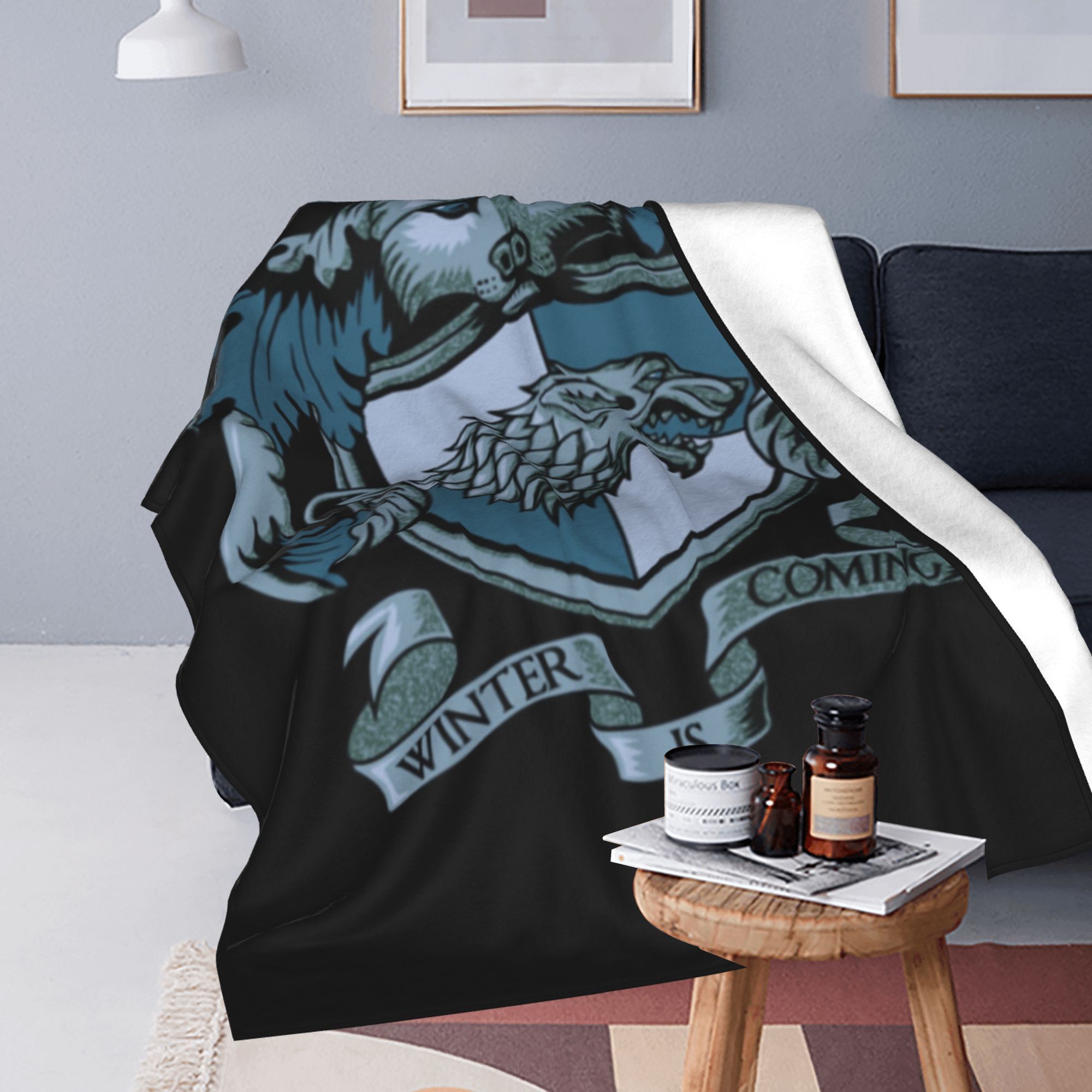Cozy Dragon & Wolf Totem Print Flannel Throw Blanket - Soft, Warm, and ...