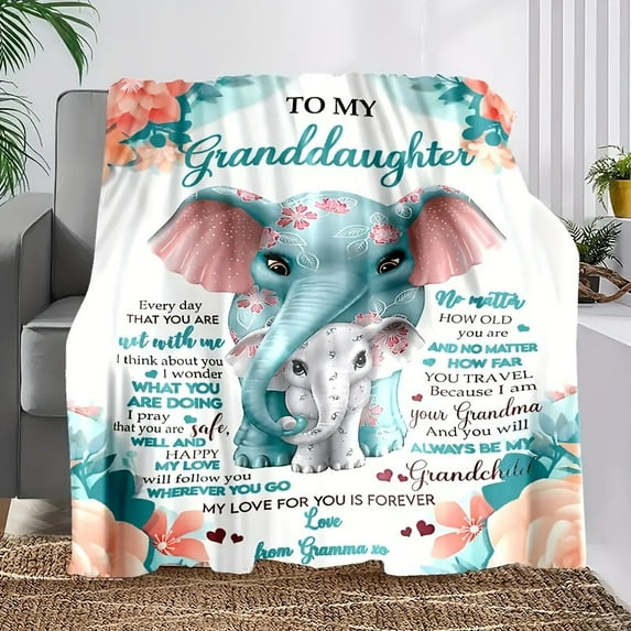 Cozy Elephant Print Flannel Blanket for Granddaughter, Soft All-Season ...