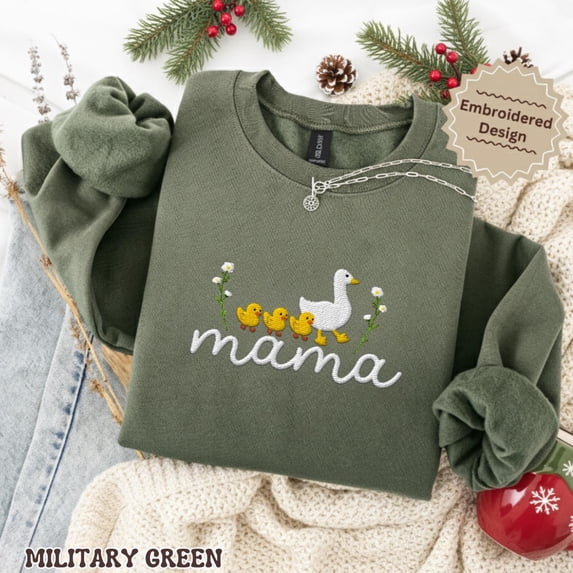 Cozy Embroidered Mama TShirt Goose Duck Family Crewneck Thoughtful Mom ...