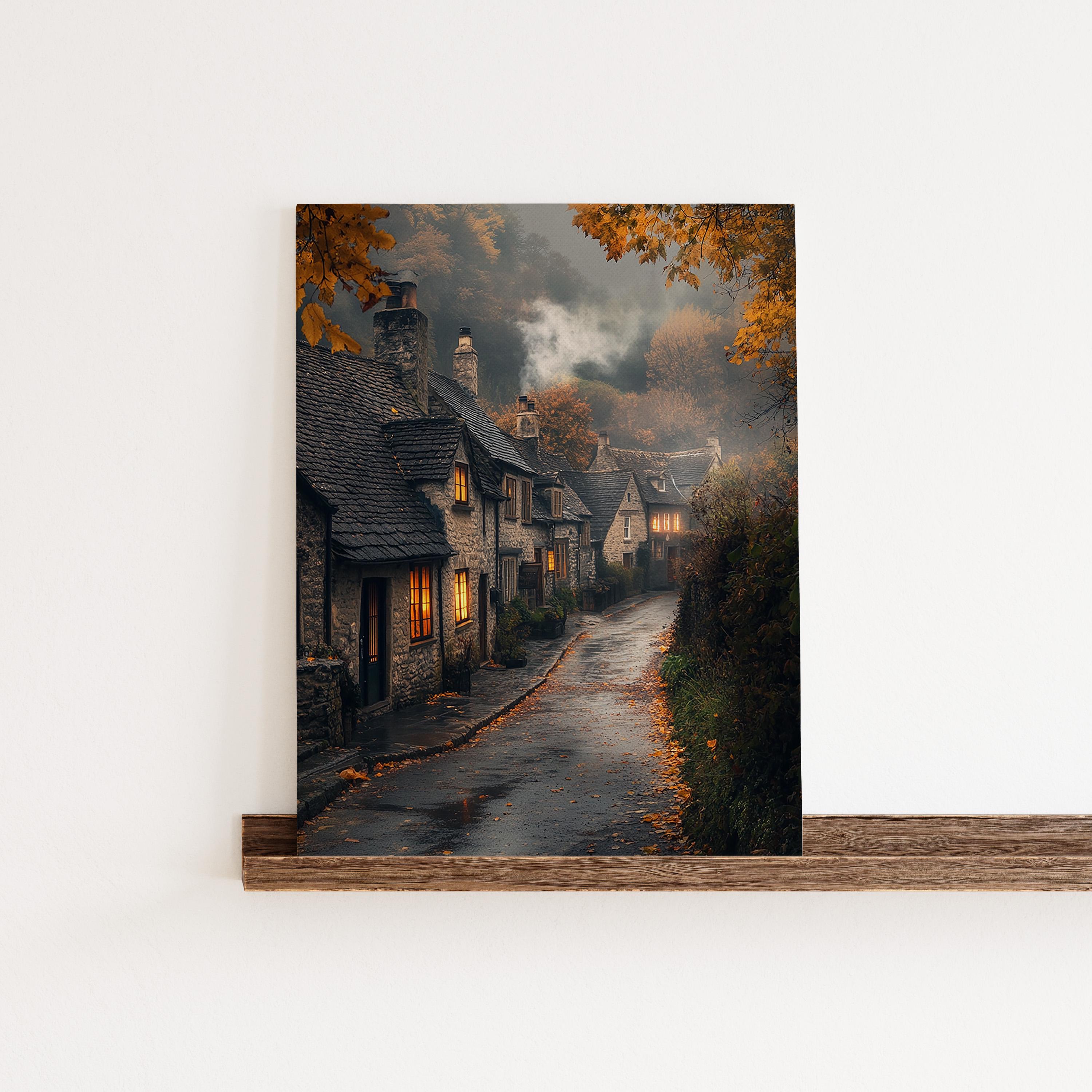Cozy English Lane Autumn Village Street Scene Modern Scene Home Decor ...