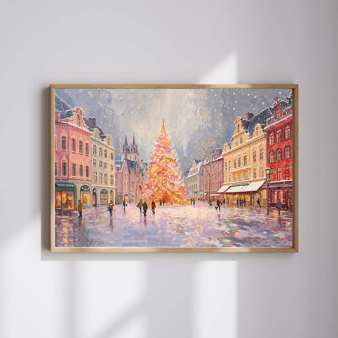 Cozy European Town Wall Art, Festive Pink Town Square,Wall Decor ...