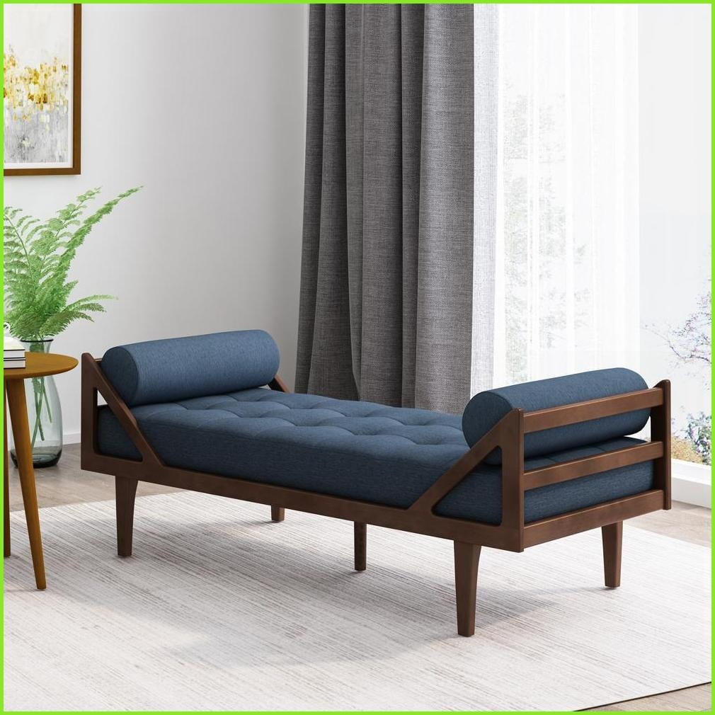 Cozy Fabric Chaise Lounge for Living Room | Navy Blue | Curved ...